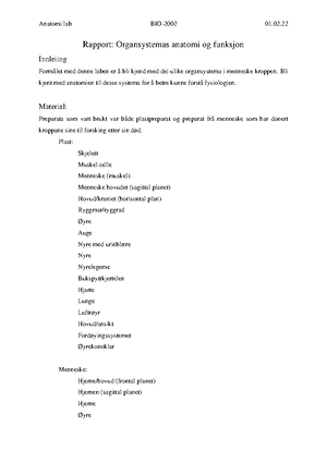 Rapport dyrefysiologi - BIO-2017-1 Økologi - Studocu