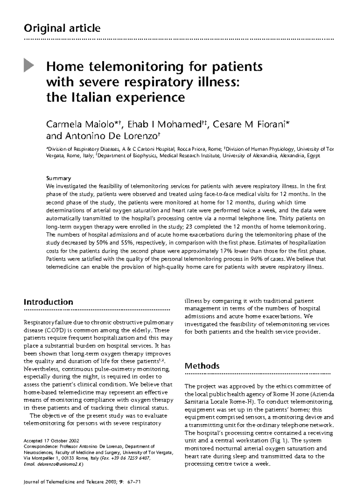 Home telemonitoring for patients with se - Home telemonitoring for ...