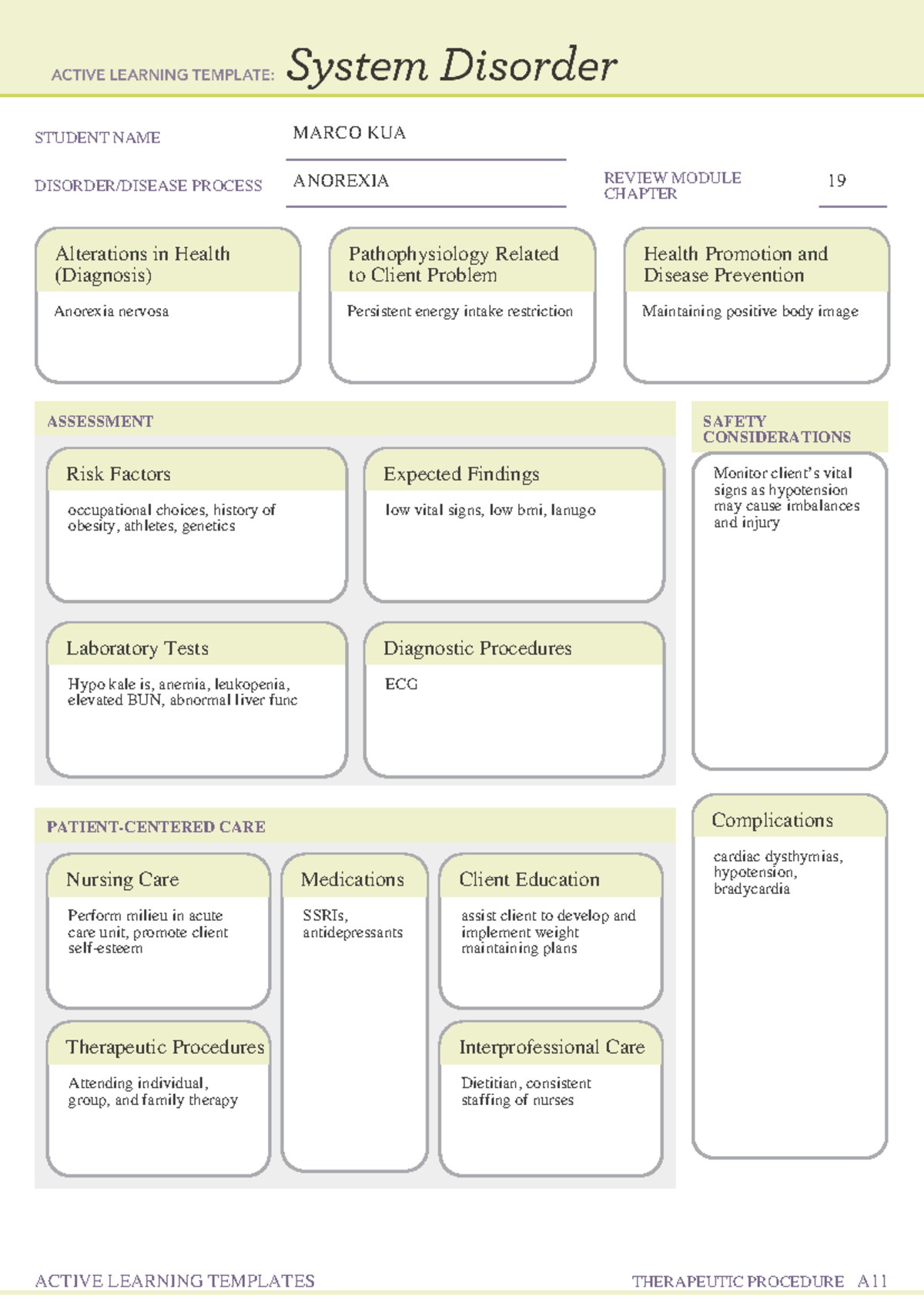 System Disorder form 3 - Learning template - STUDENT NAME MARCO KUA ...