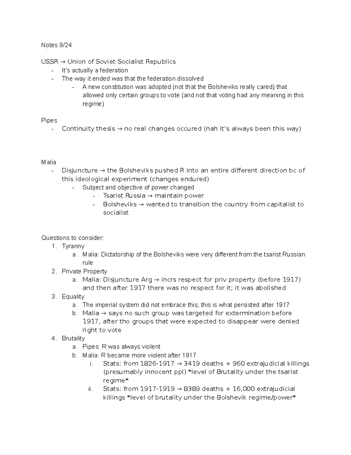 Notes 9 24 & 9 26 & 10 1 - New Economic Policies (NEP), USSR ...