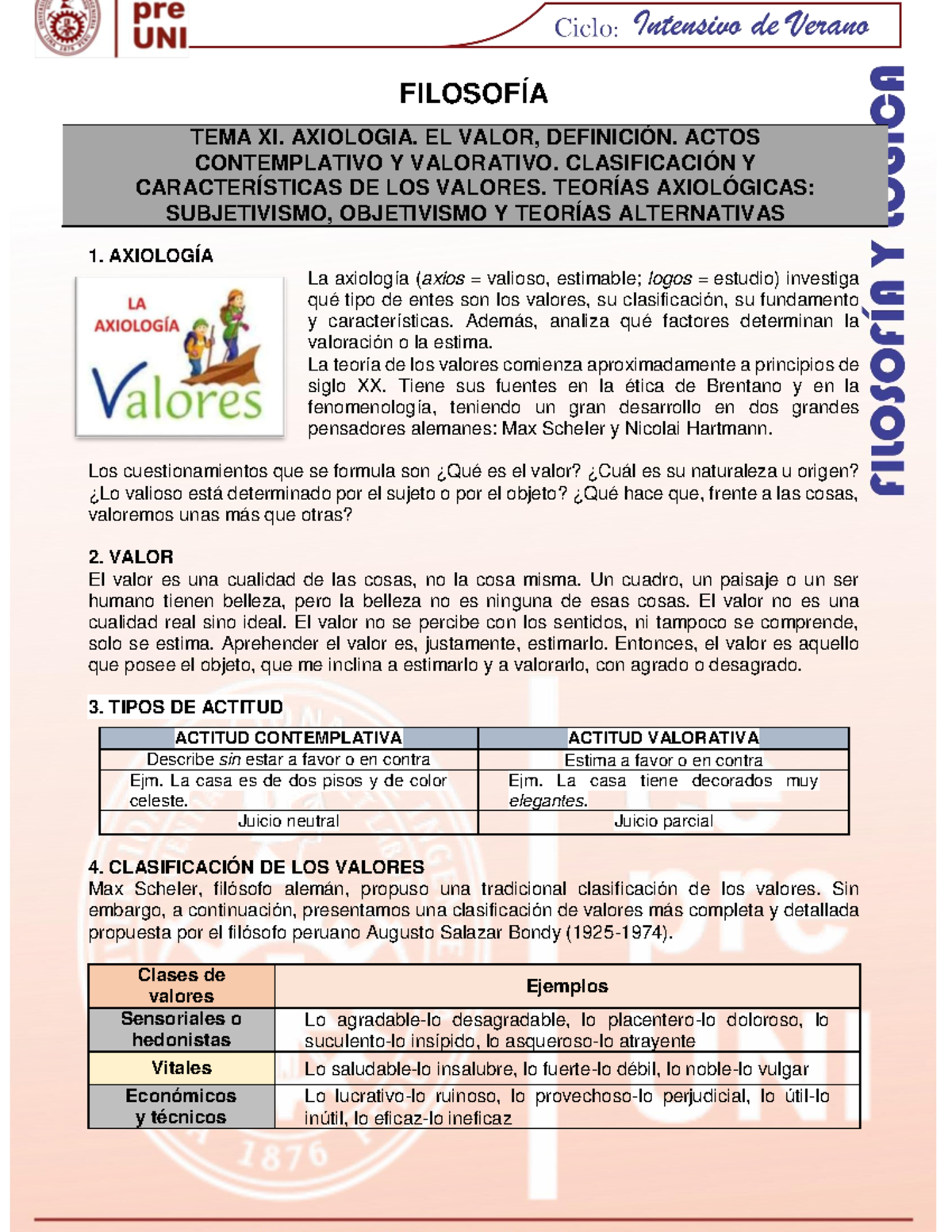 Filosofía Cepre UNI - FILOSOFÍA TEMA XI. AXIOLOGIA. EL VALOR ...