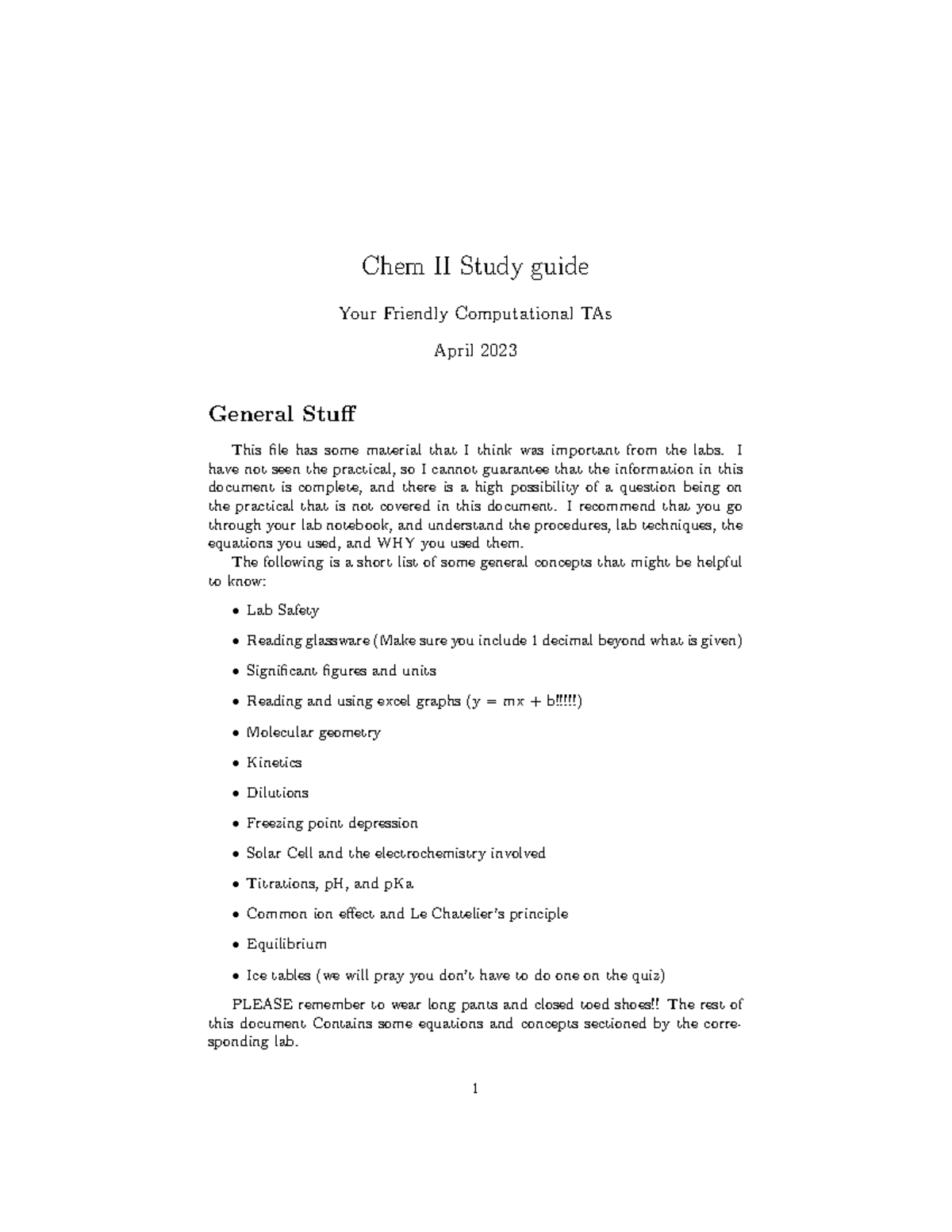 Chem II Study guide - Summary Freshman Chemistry II - Chem II Study ...
