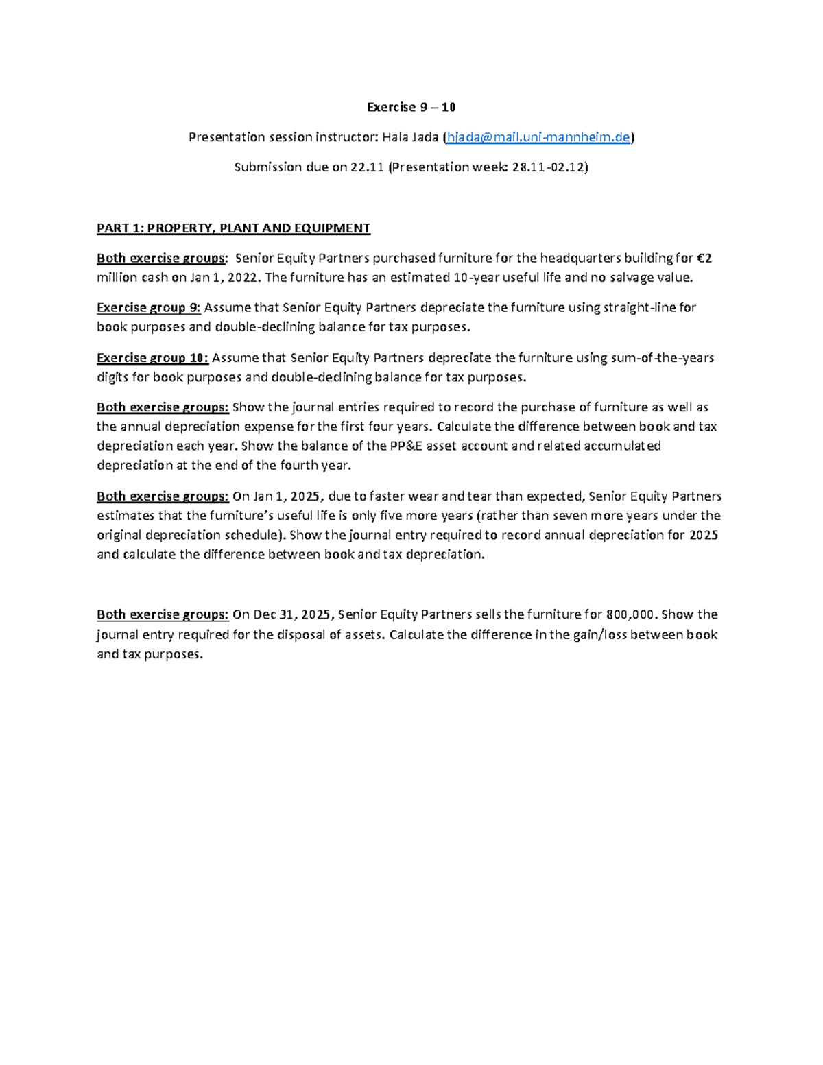 Exercise 9 10-1 - Exercise 9 – 10 Presentation session instructor: Hala Jada - Studocu