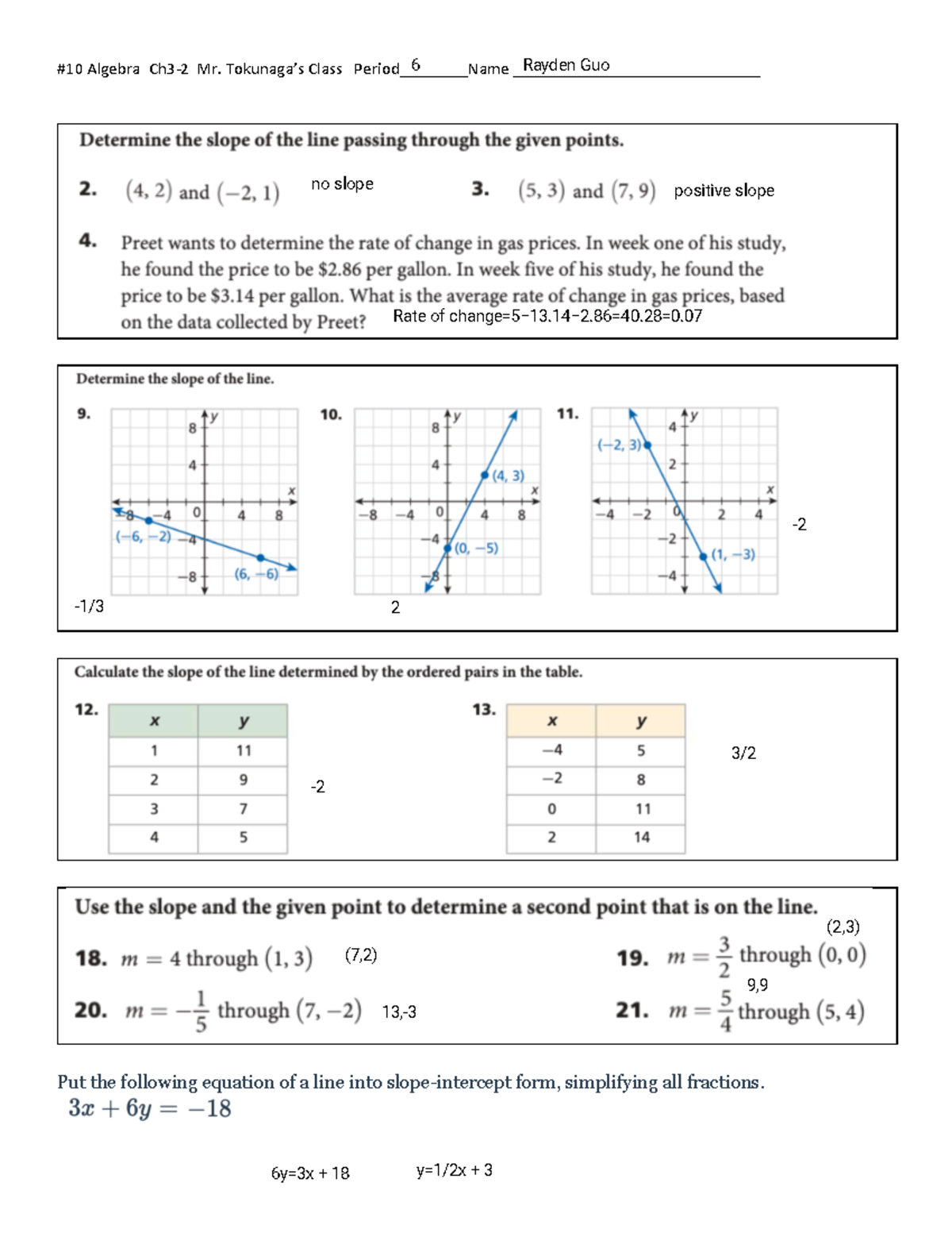 Algebra 1 Chapter 3-2 - 10 Algebra Ch 3 - 2 Mr. Tokunaga’s Class Period ...