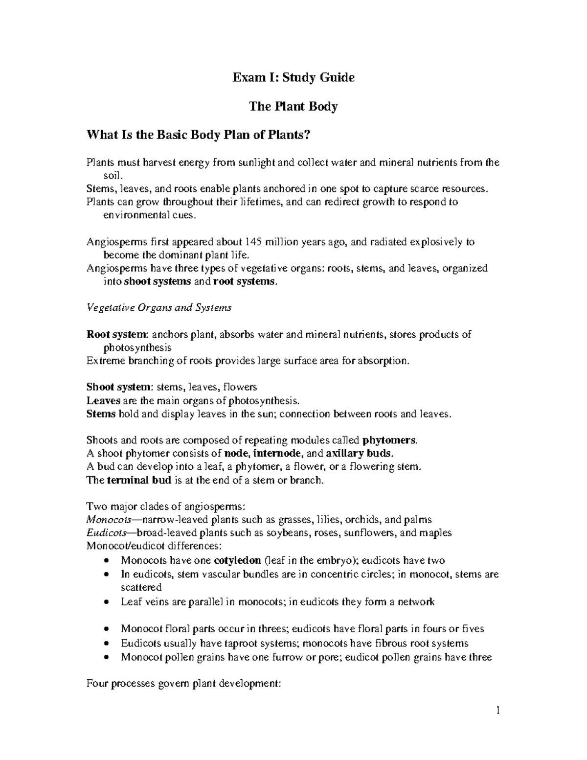 Exam I Study Guide - 16 pages worth of definitions, concepts and more ...