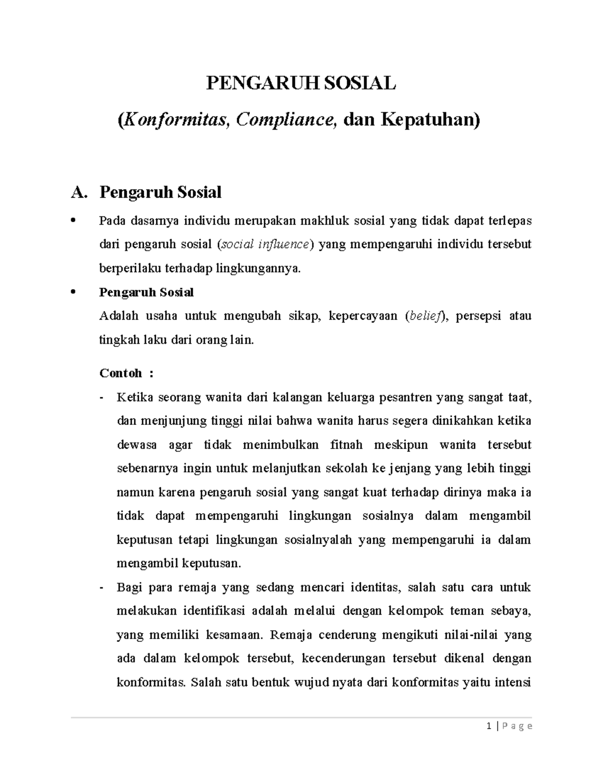 Rangkuman Psikologi Sosial 1 ( Pengaruh Sosial) Minggu KE 2 (Jumar, 24 ...