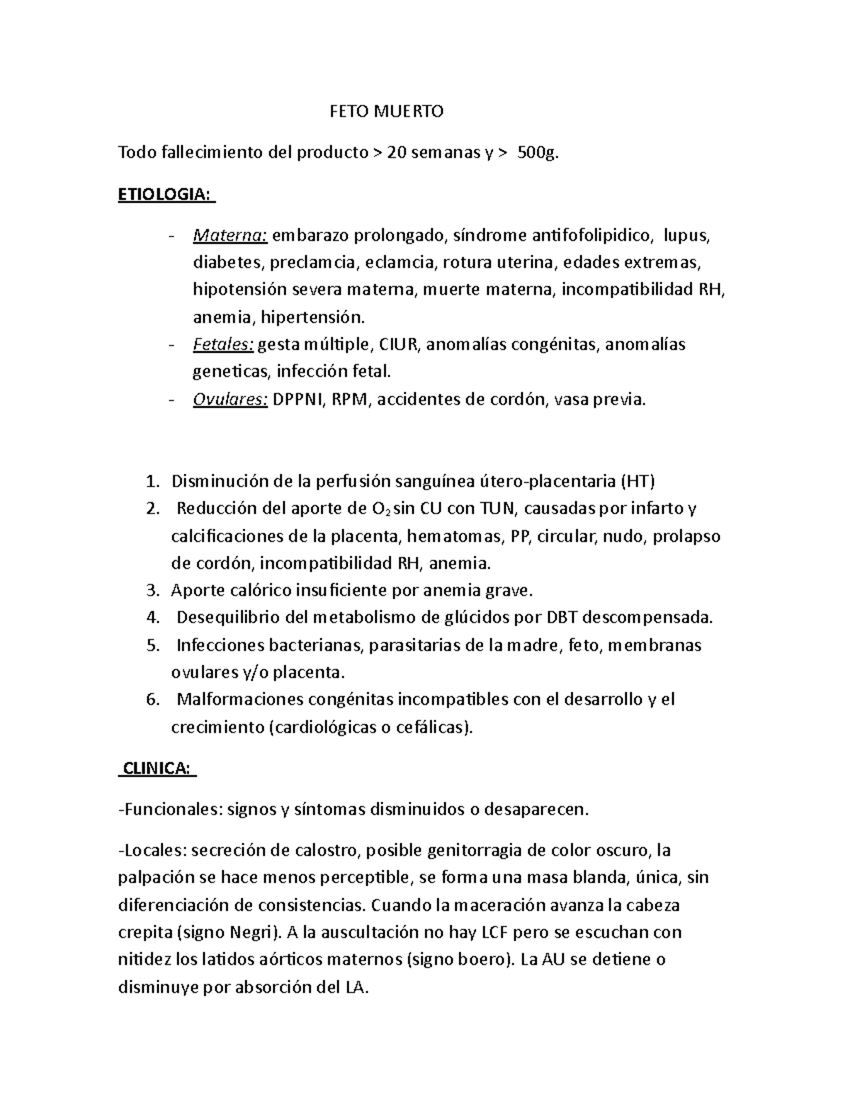 FETO Muerto - resumen de definición, clasificación, diagnostico y ...