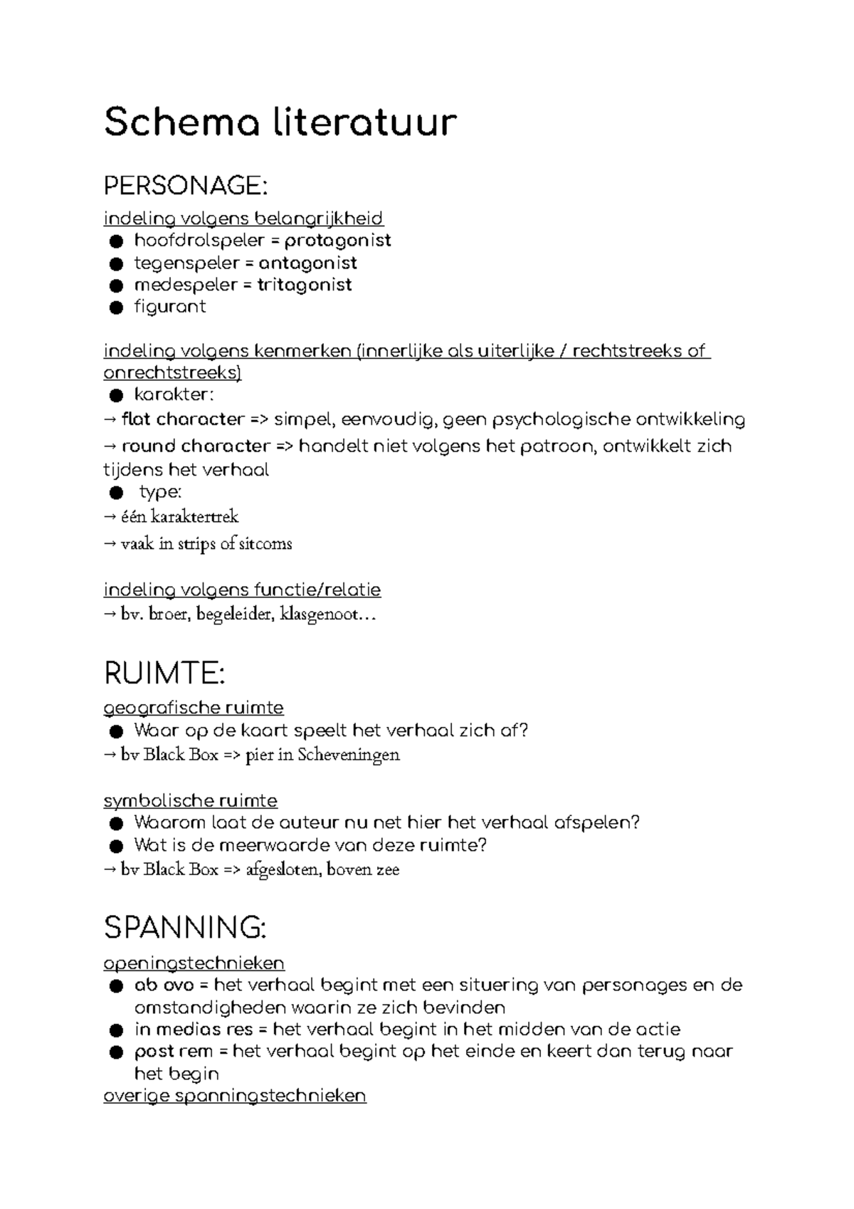 Schema literatuur - Schema literatuur PERSONAGE: indeling volgens ...