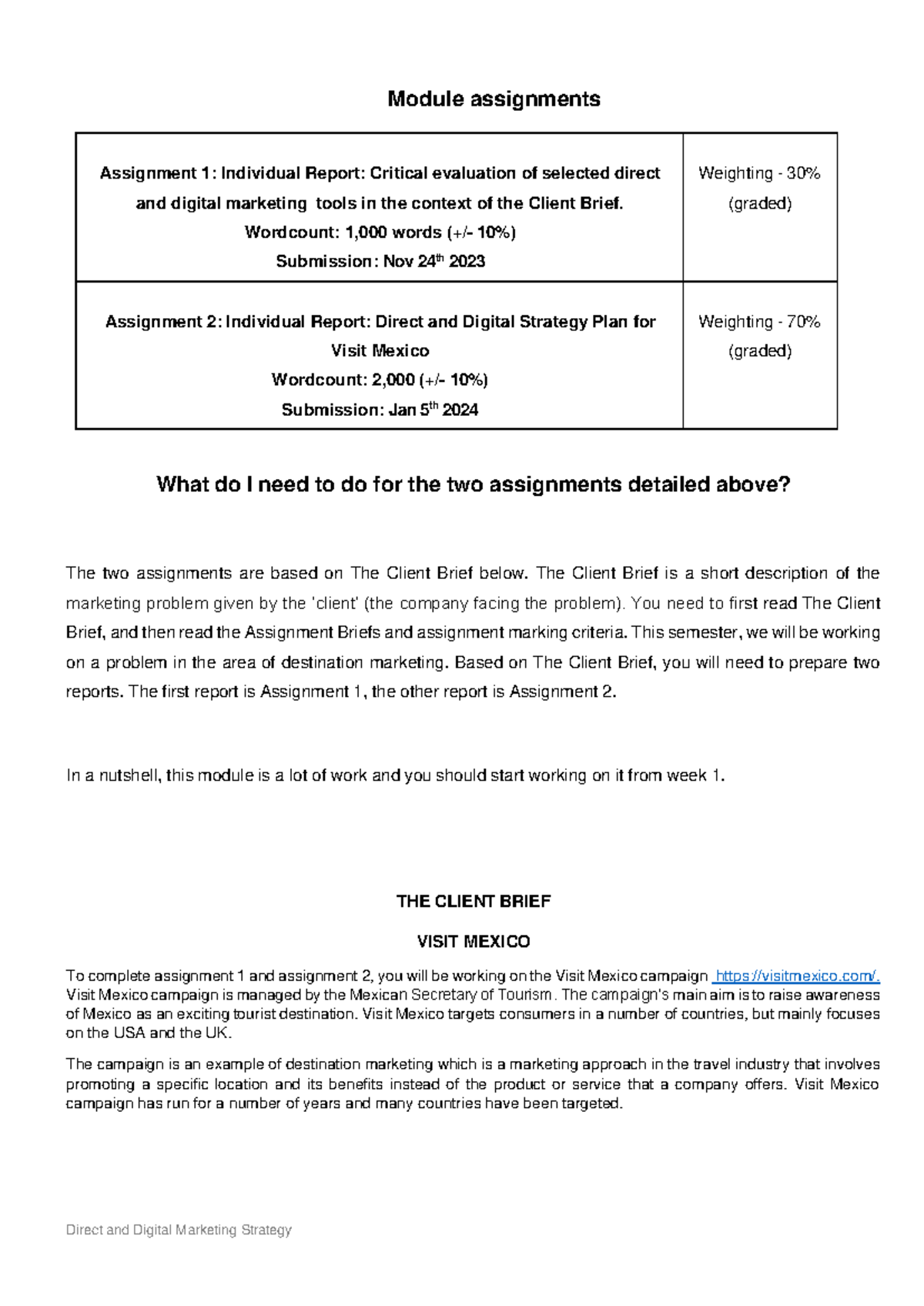 Module assessment briefs 23-24 - ####### Direct and Digital Marketing ...