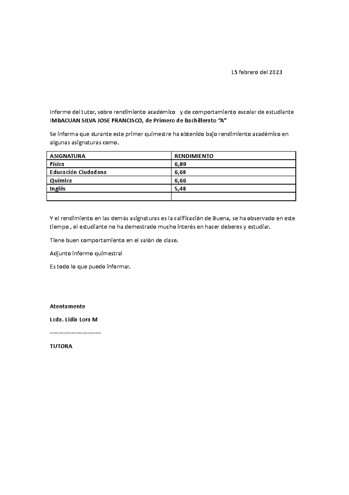 15 febrero del 2023 - zsaa - 15 febrero del 2023 Informe del tutor ...