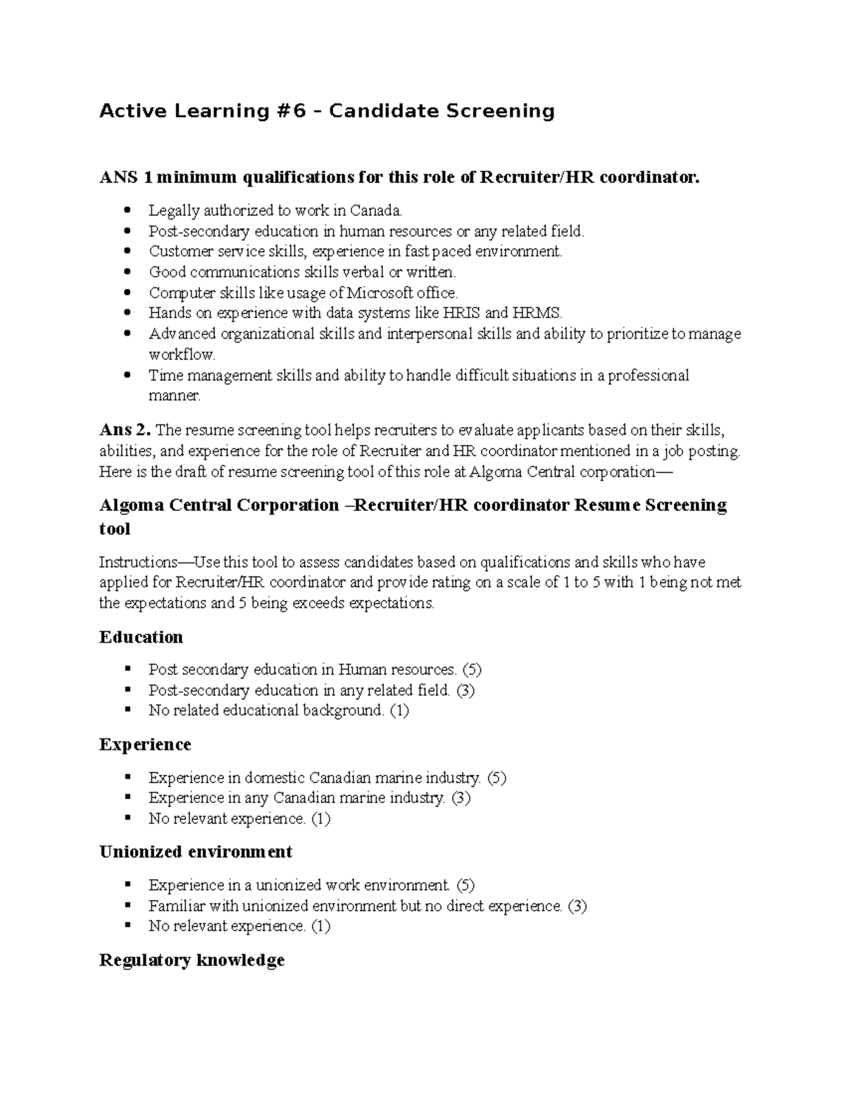 Week 7 active learning ggggg - Active Learning #6 – Candidate Screening ...