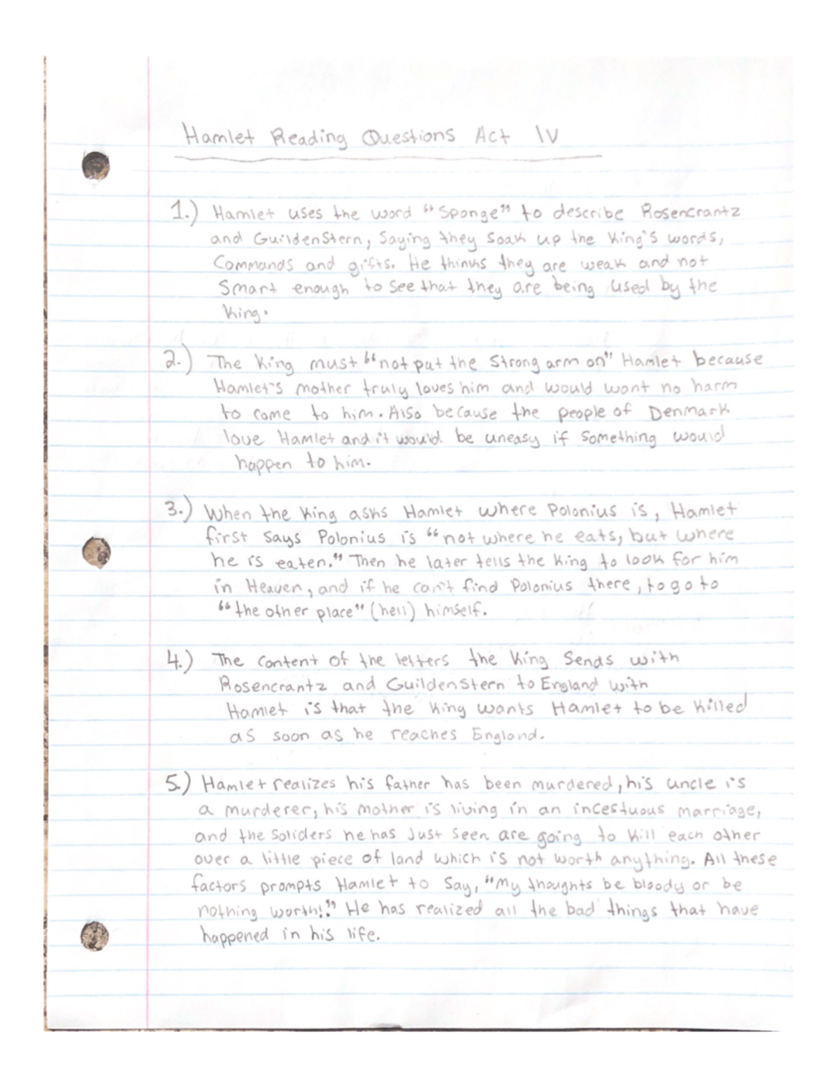 Hamlet Act 4 Questions - full solutions to answers - ENGL 1F91 - Studocu
