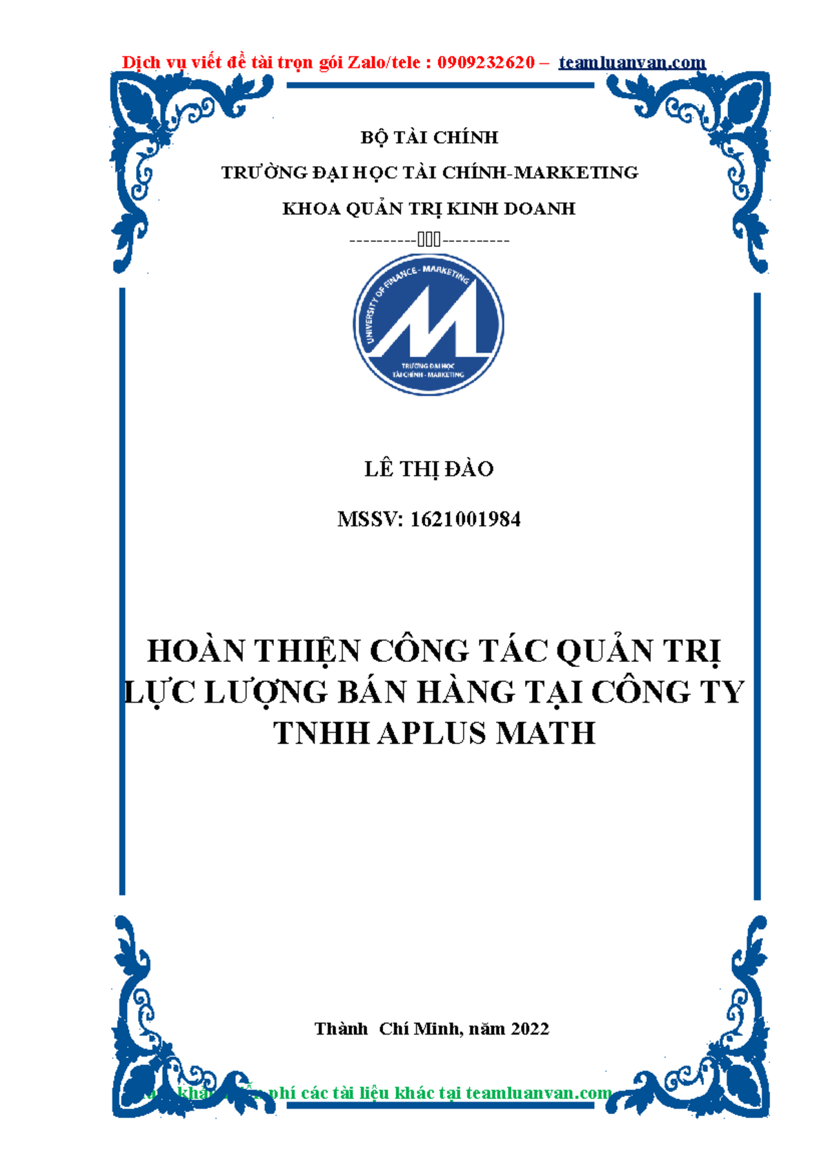 Hoàn Thiện Công Tác Quản Trị Lực Lượng Bán Hàng Tại Công Ty Tnhh Aplus ...