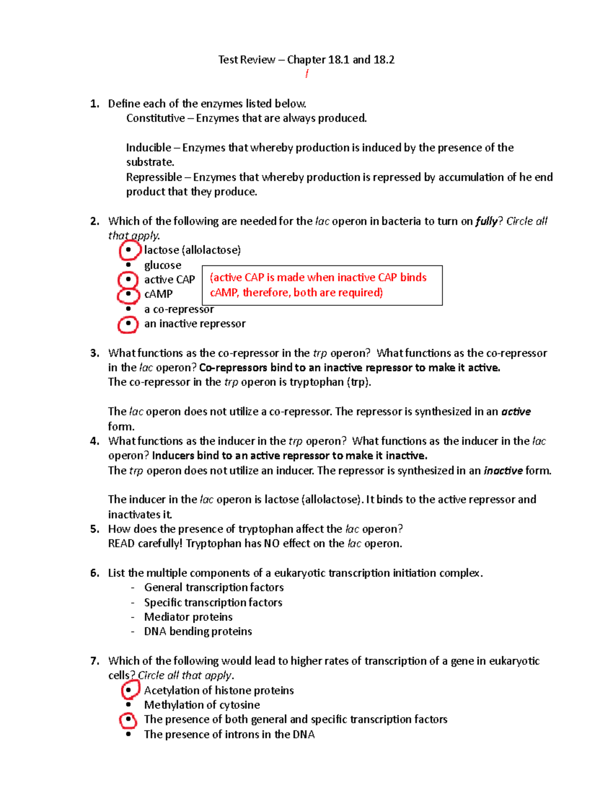 CH 18 answers - Test review - Test Review – Chapter 18 and 18. ! Define ...