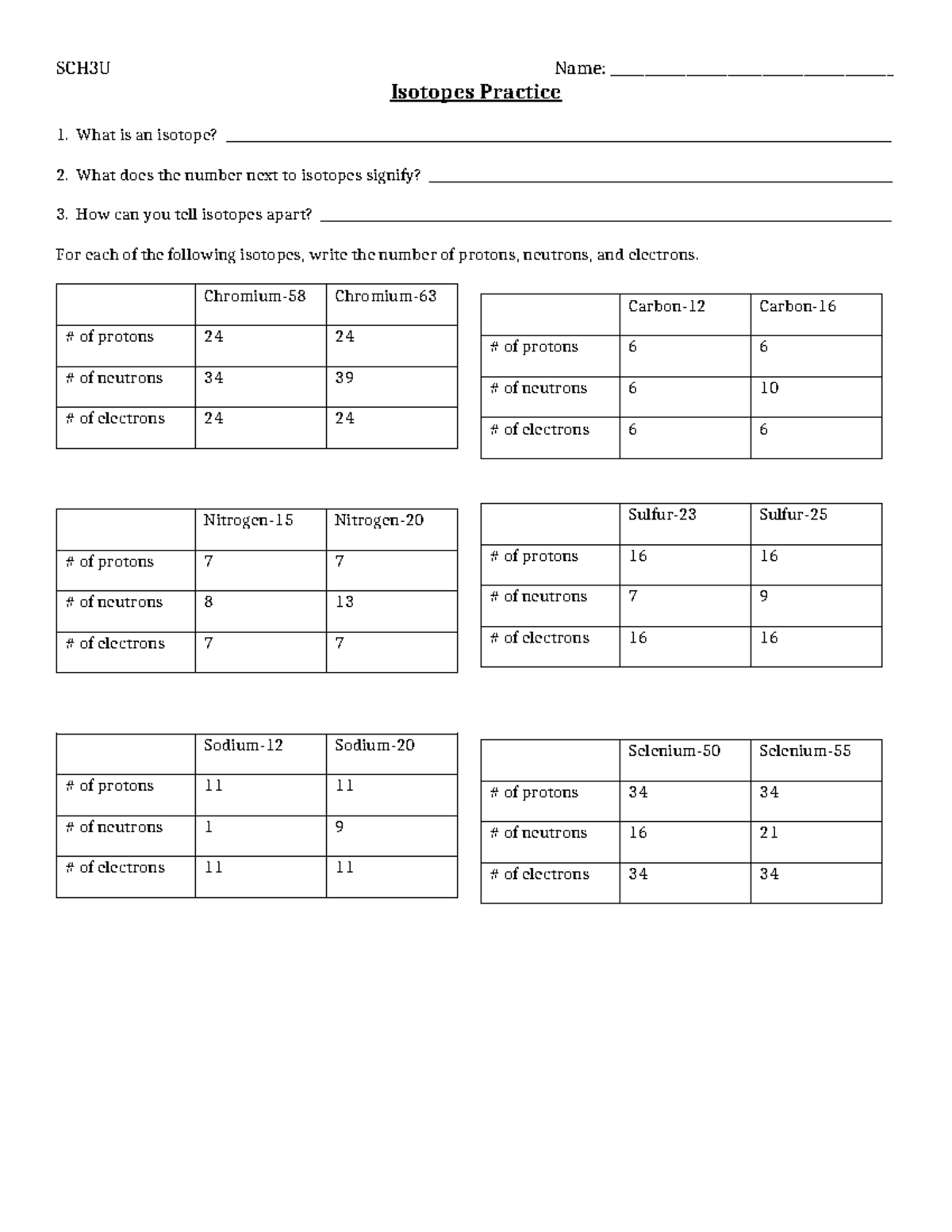 1) WS Isotopes Practise edit - SCH3U Name ...
