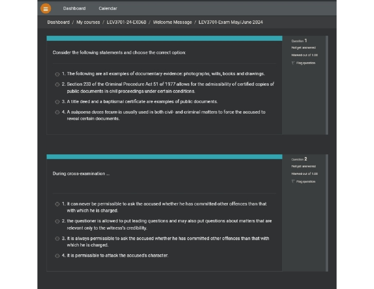 LEV3701 2024 MAY JUNE 2024 - Dashboard Calendar Dashboard My courses ...