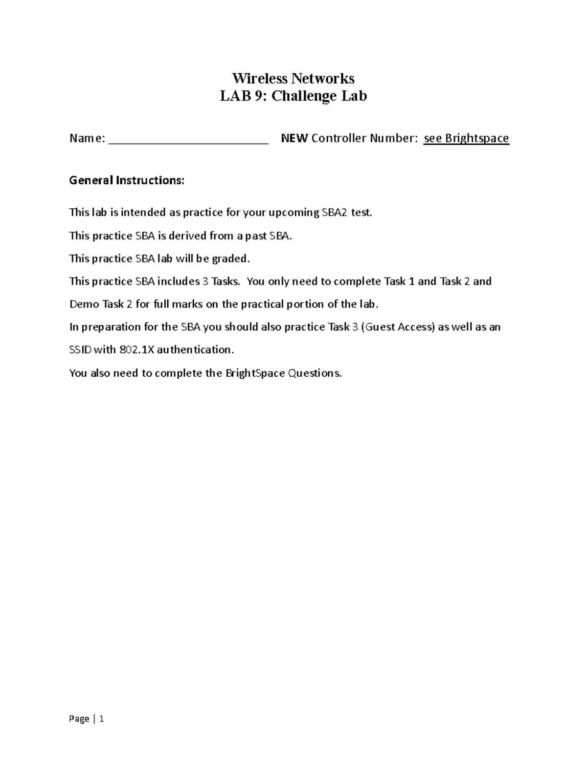 Lab 9 Challenge Lab - Wireless Networks LAB 9: Challenge Lab Name