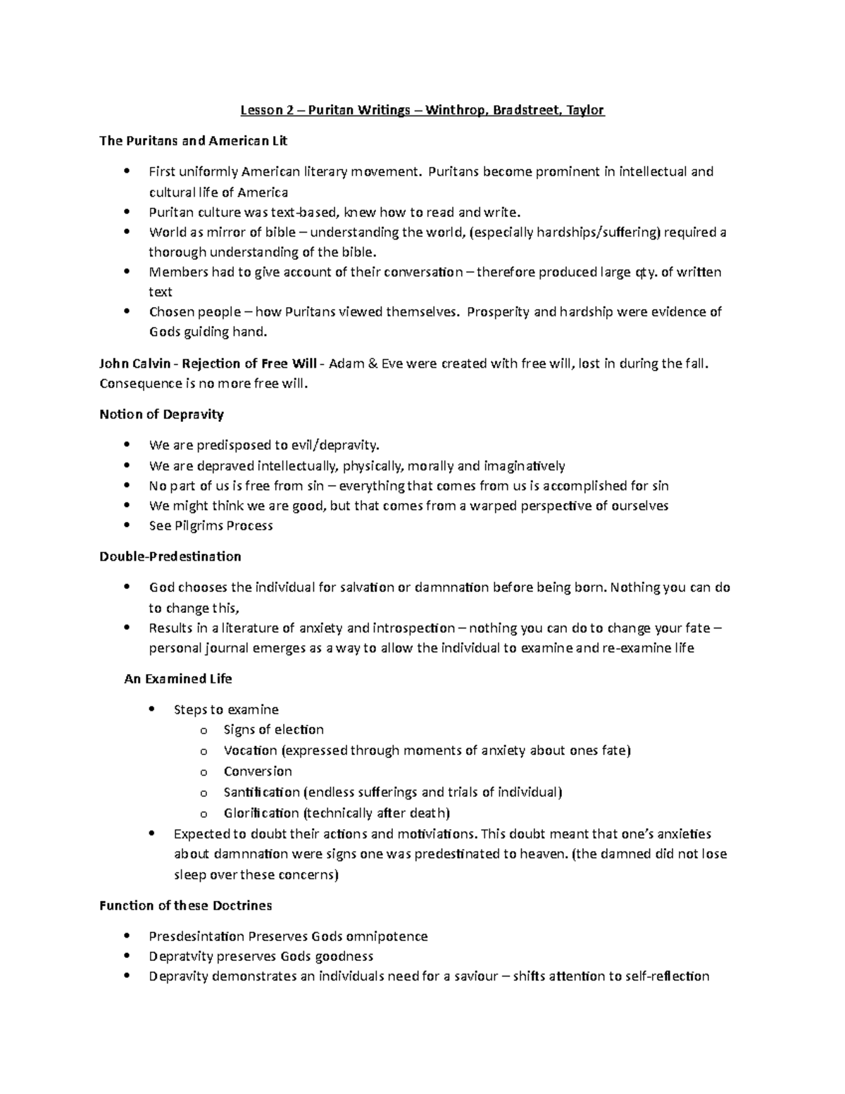 Lesson 2 – Puritan Writings – Winthrop, Bradstreet, Taylor - Lesson 2 ...