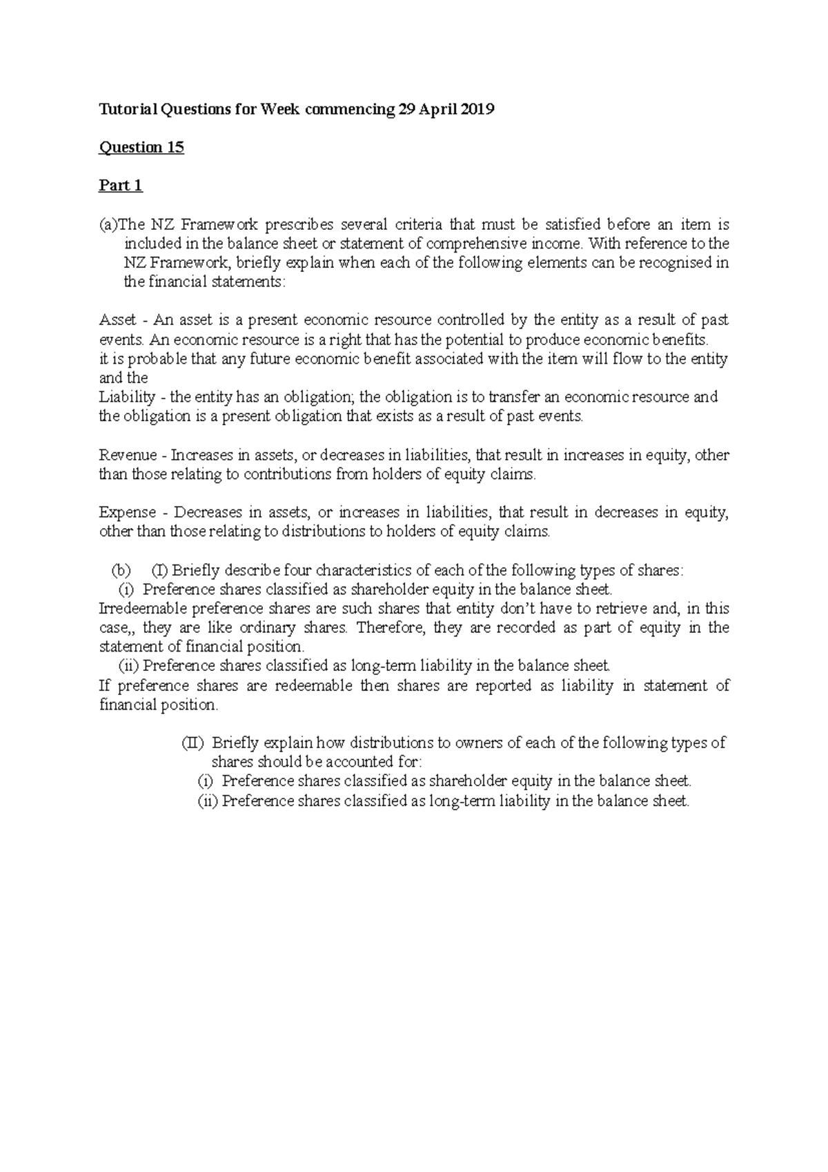 07 Tutorial Question for Week Commencing 29 April 2019 - Tutorial ...