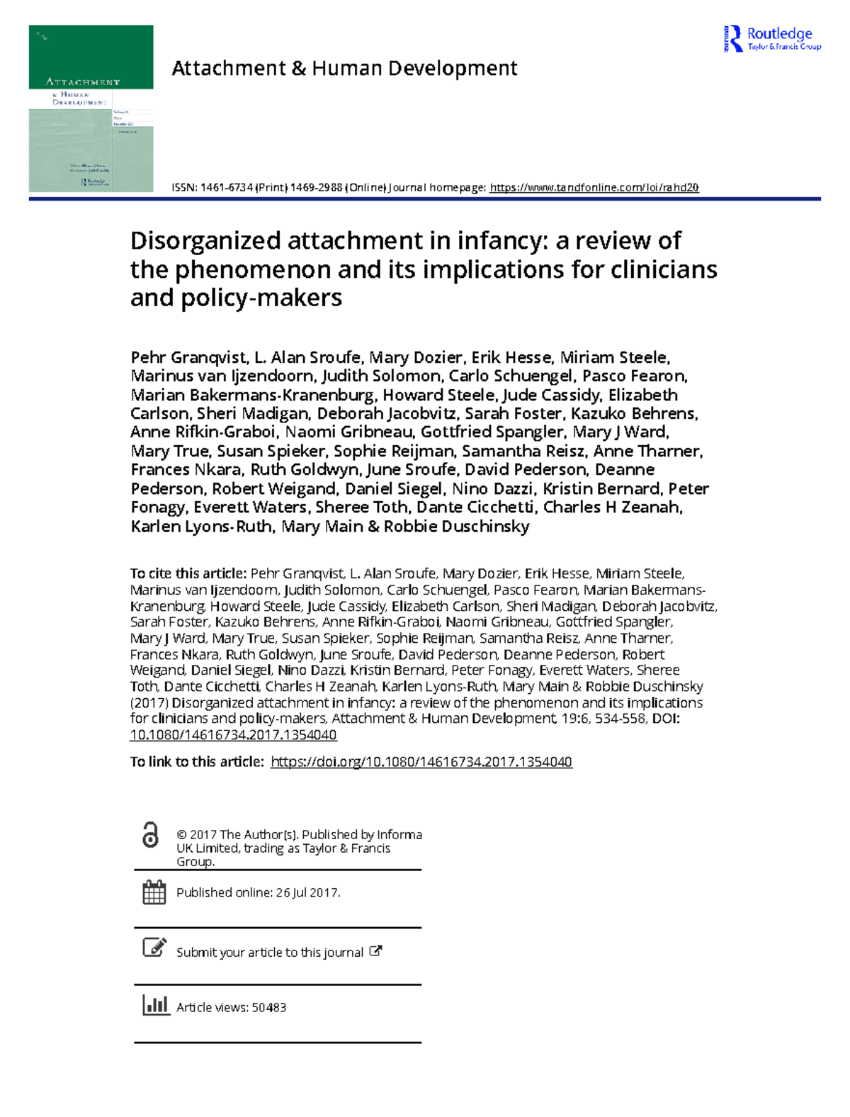 attaccamento disorganizzato - Attachment & Human Development ISSN: 1461 ...