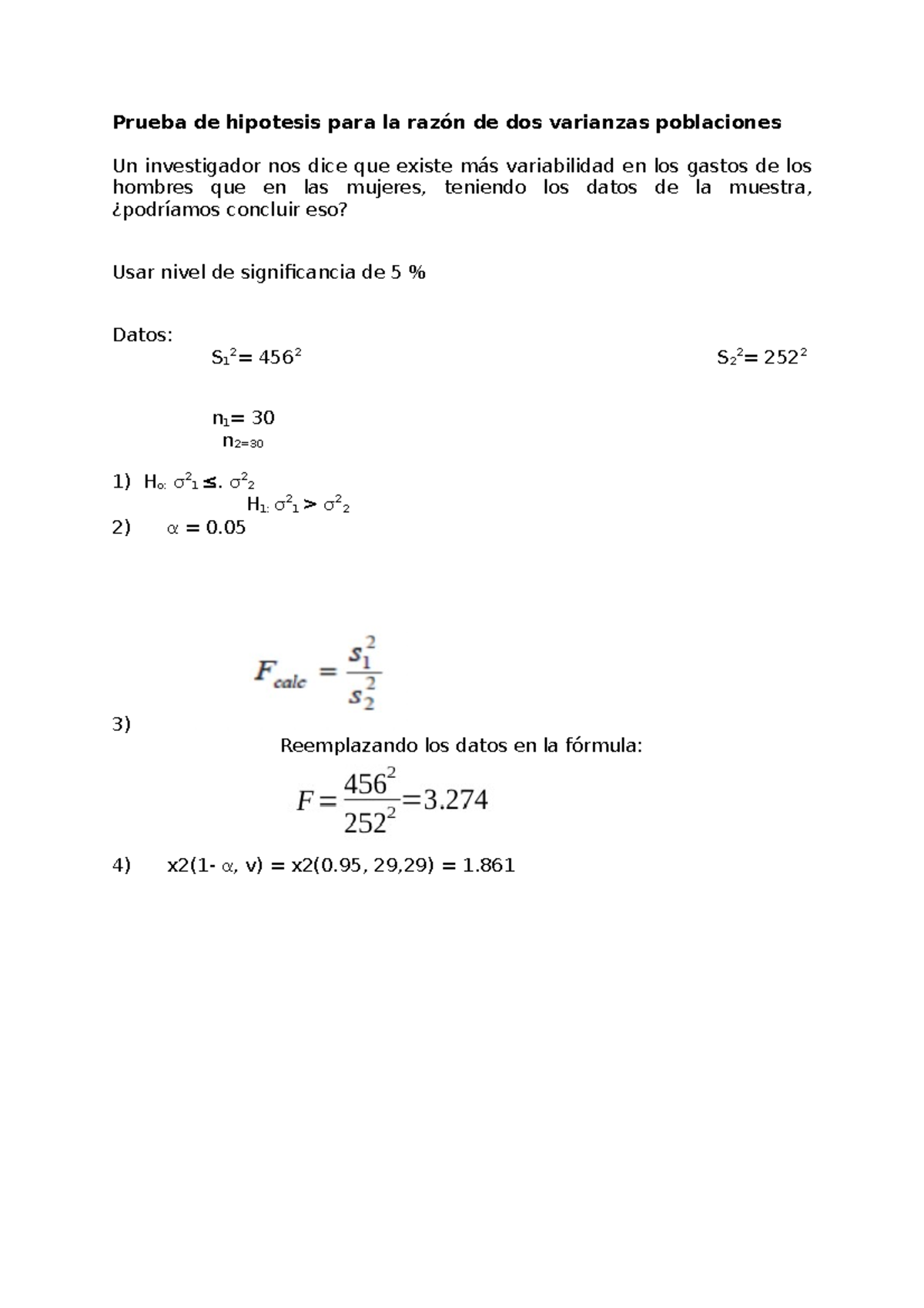 Respuesta 2 y 4 - Prueba de hipotesis para la razón de dos varianzas ...