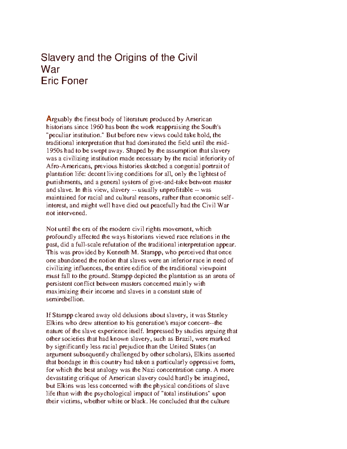 Slavery and the Origins of the Civil War - Arguably the finest body of ...