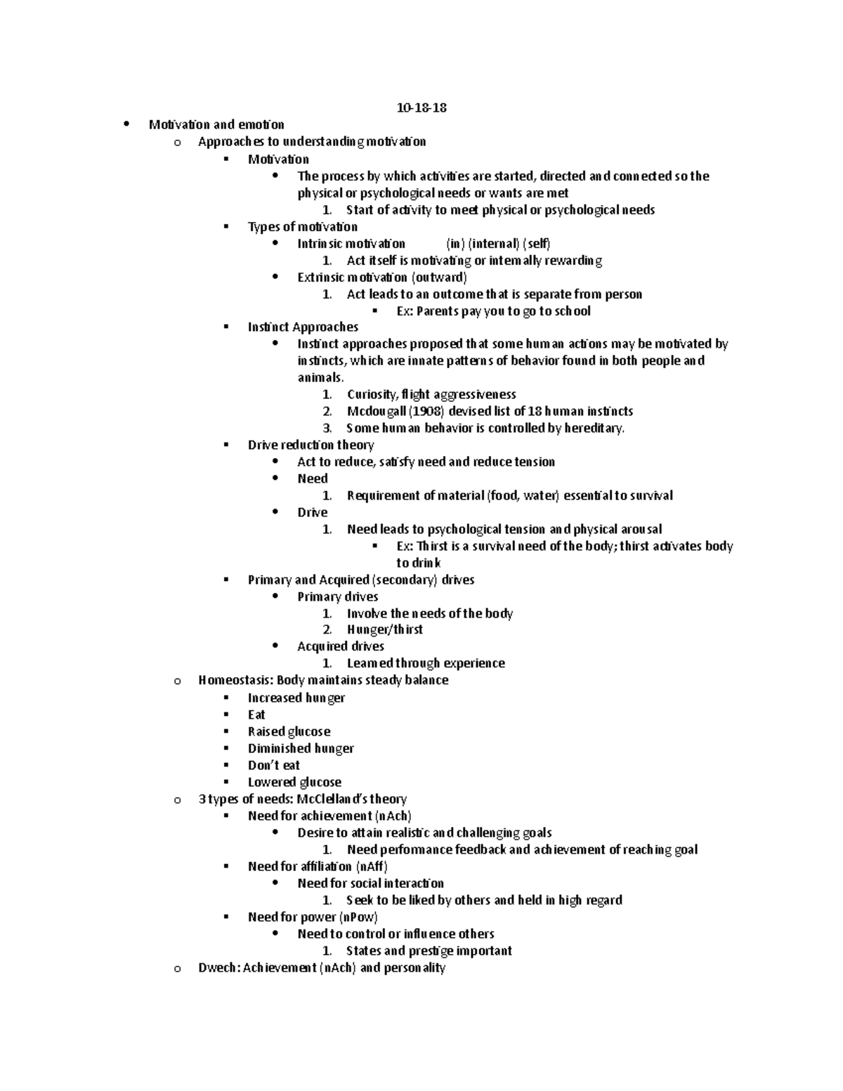 Motivation and emotion - Start of activity to meet physical or ...