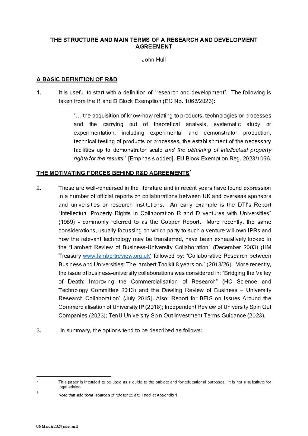 THE Structure AND MAIN Terms OF A Research AND Development Agreement ...