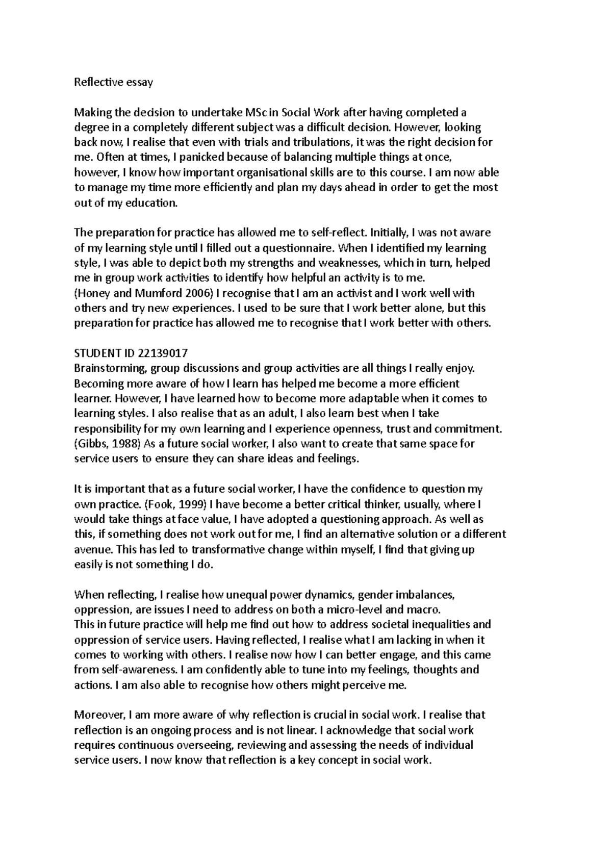 New ra - reflective - Reflective essay Making the decision to undertake ...