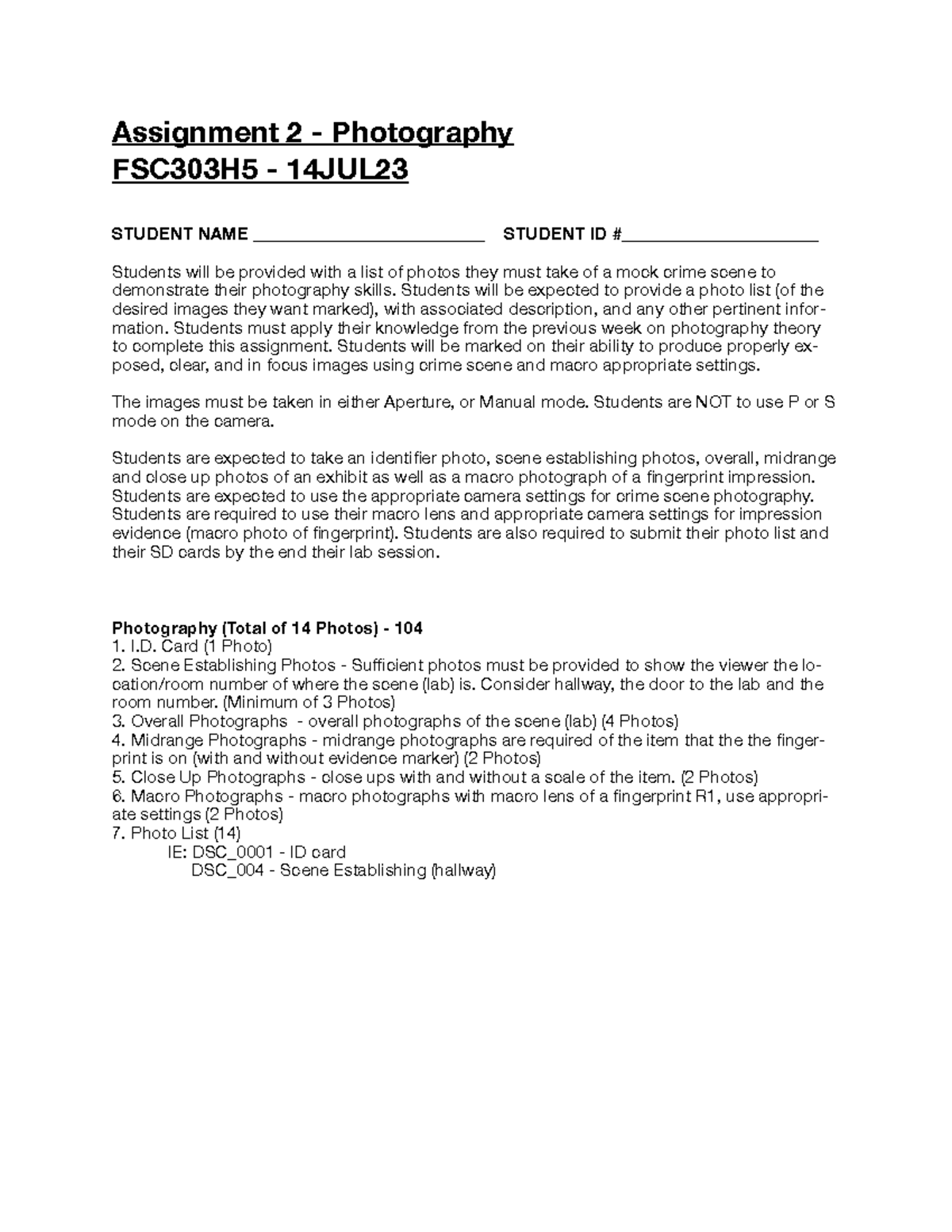 Assignment 2 Photography FSC303H5 - Studocu