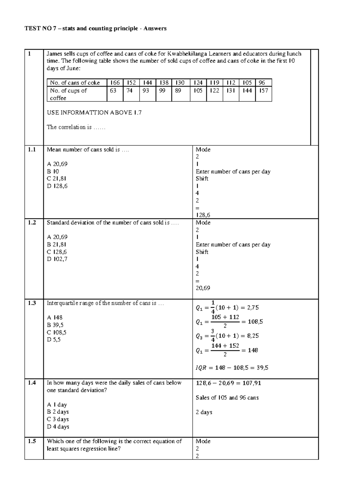 TEST NO 7 - Stats and couting principle - TEST NO 7 – stats and ...