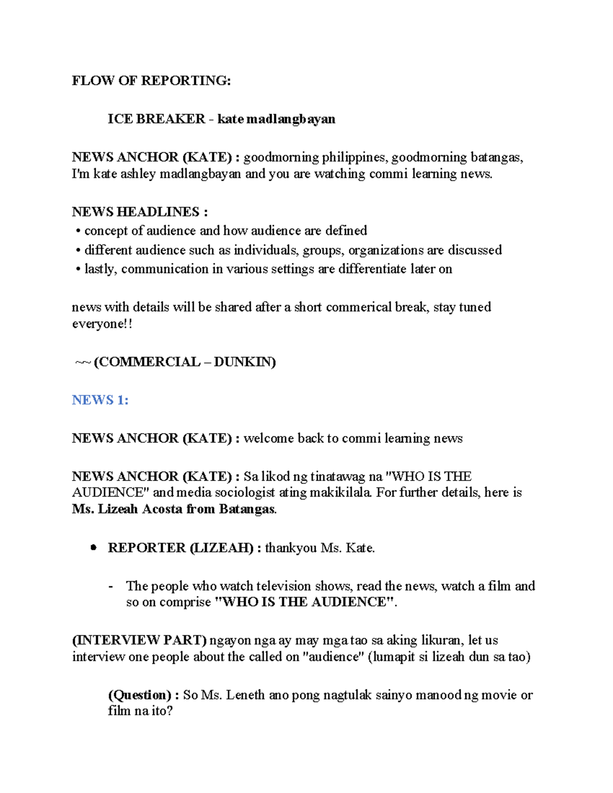 FLOW OF Reporting hu2ma - FLOW OF REPORTING: ICE BREAKER - kate ...
