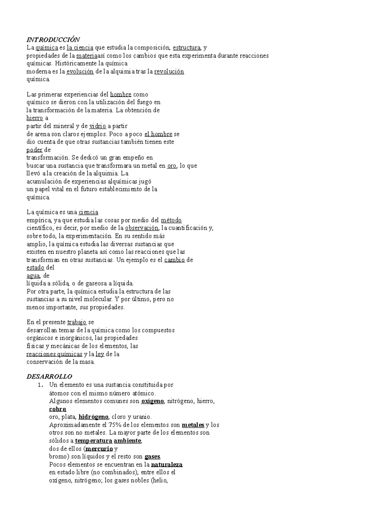 Introducción A LA Quimica - INTRODUCCIÓN La química es la ciencia que ...