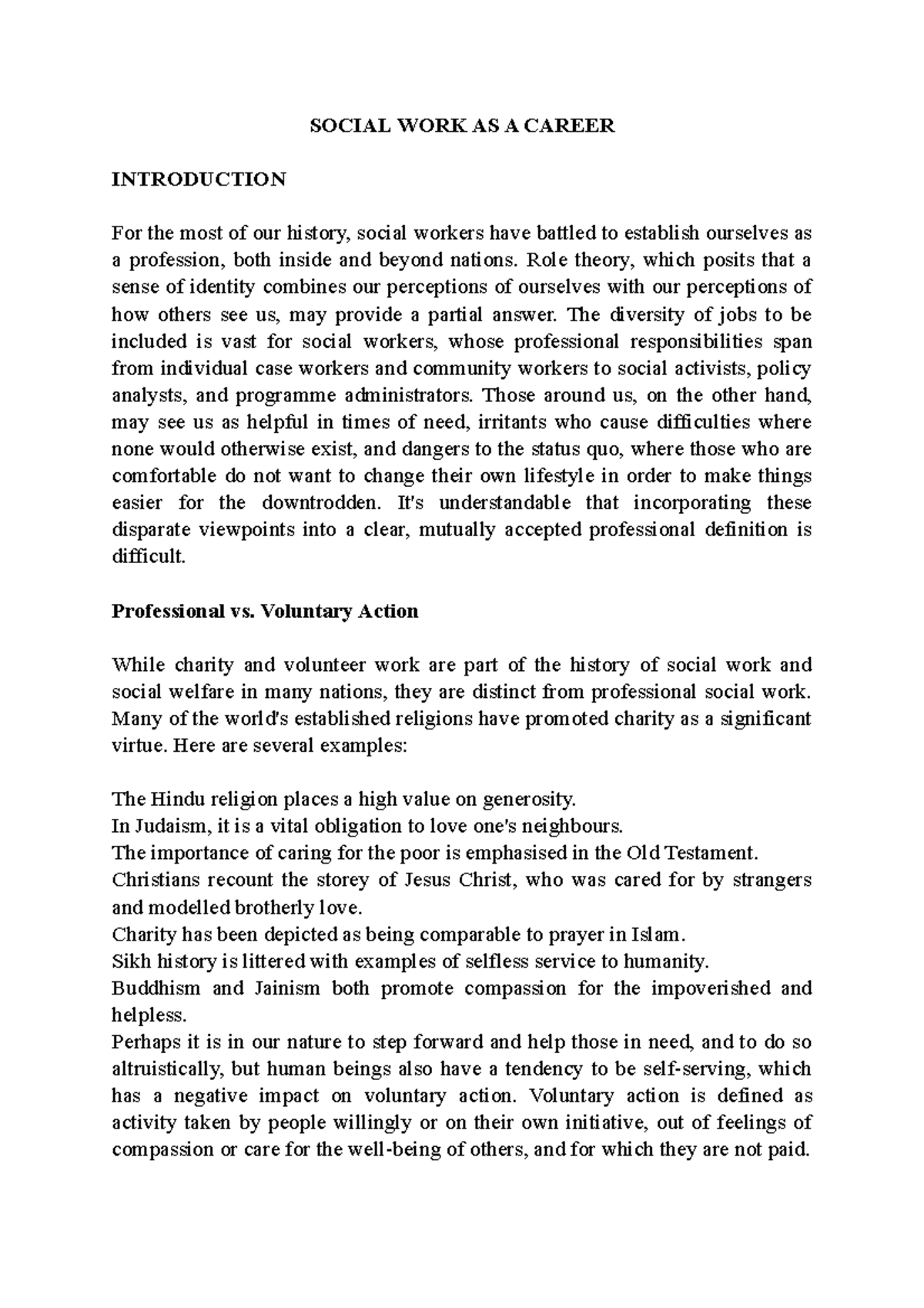 Social WORK AS A Career - Lecture notes 7 - SOCIAL WORK AS A CAREER ...