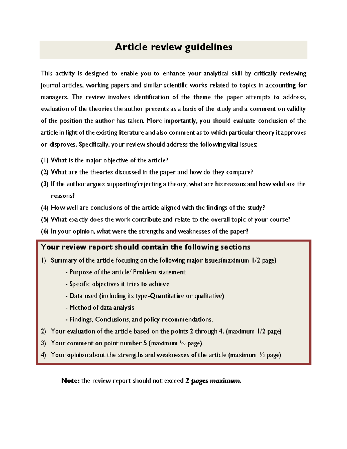 article review guideline - Article review guidelines This activity is designed to enable you to ...