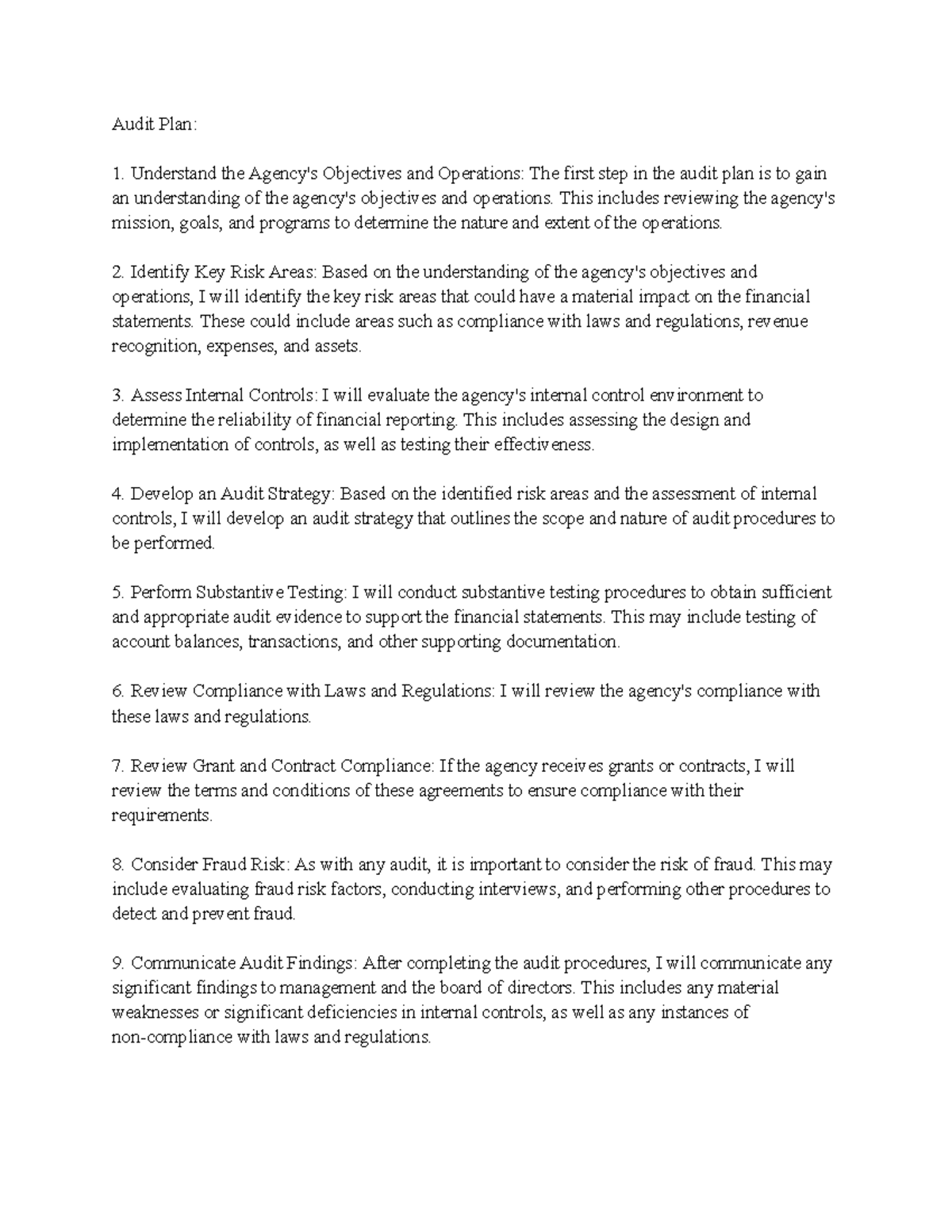 Step 2: Audit Plan - Audit Plan: Understand the Agency's Objectives and ...