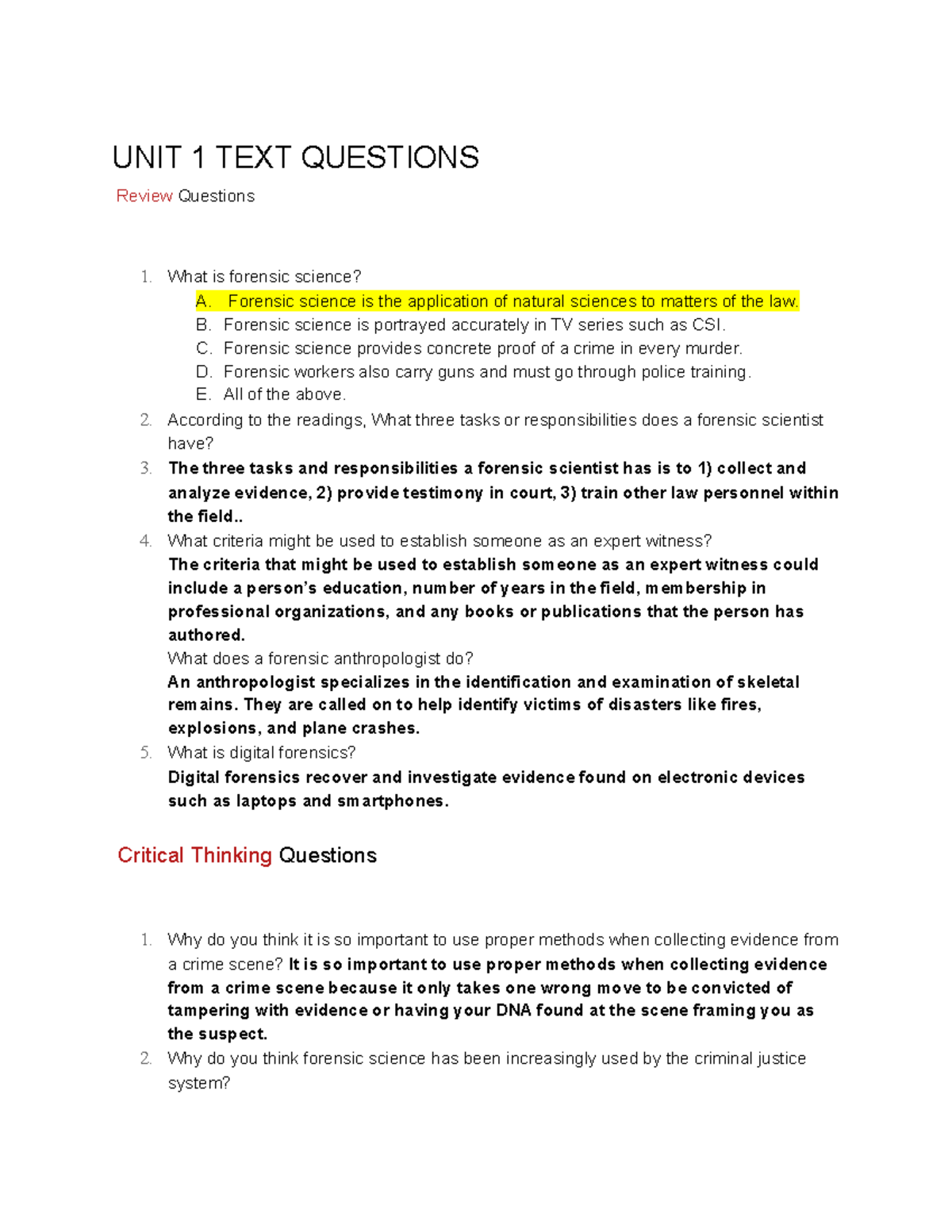 UNIT 1 TEXT Questions Forensics - UNIT 1 TEXT QUESTIONS ReviewQuestions ...