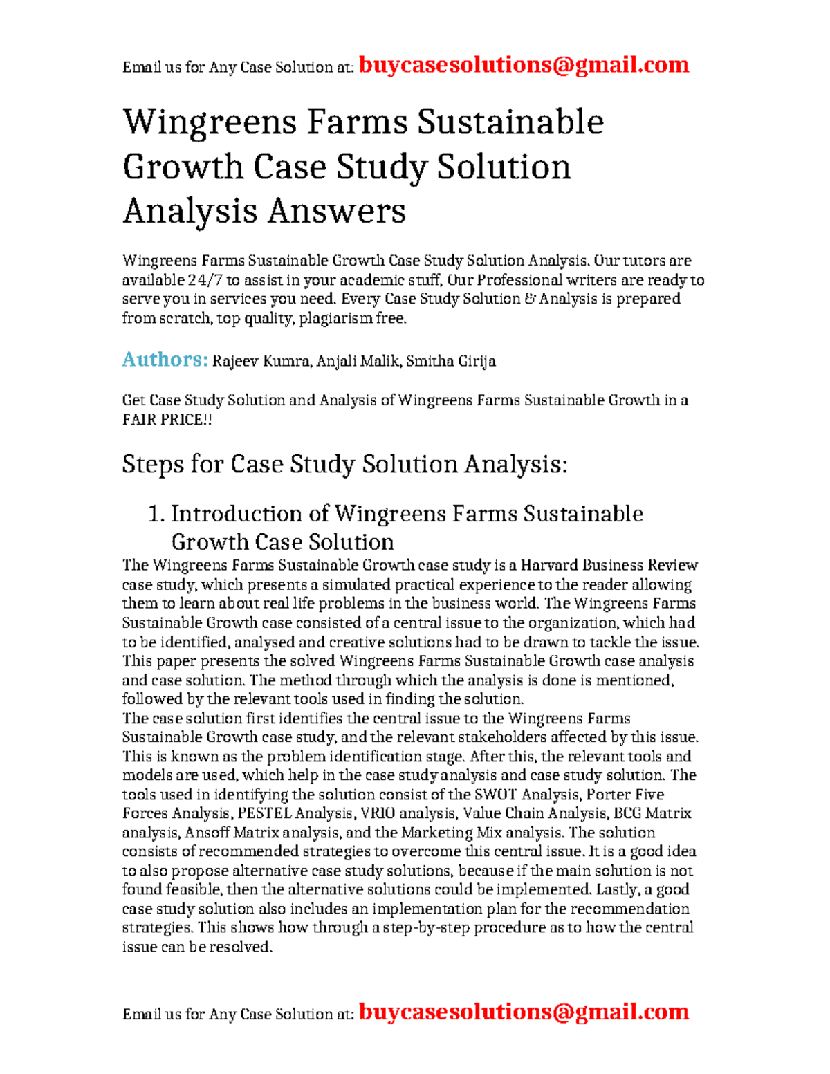 Case Solution Wingreens Farms Sustainable Growth - Wingreens Farms Sustainable Growth Case Study ...