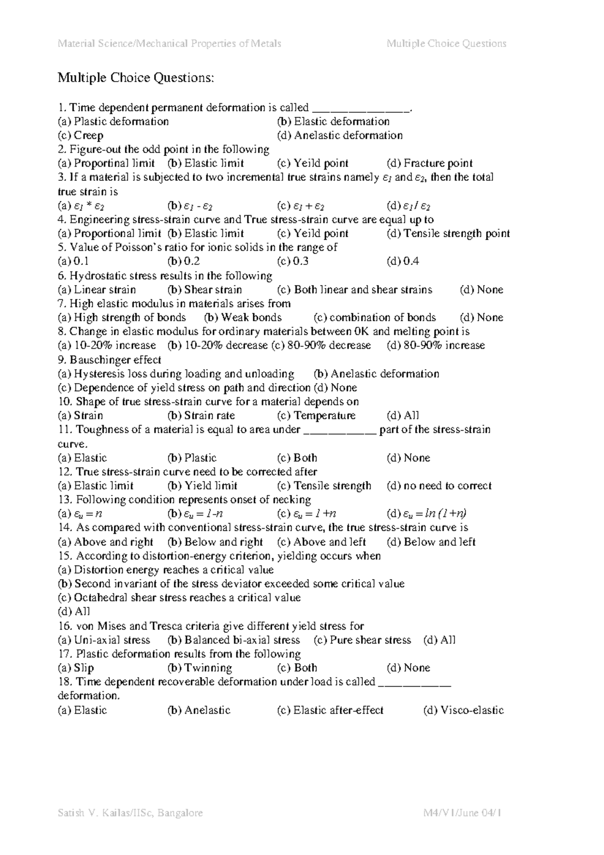 MCQ m4 - practical exam for properties of metal - Material Science ...