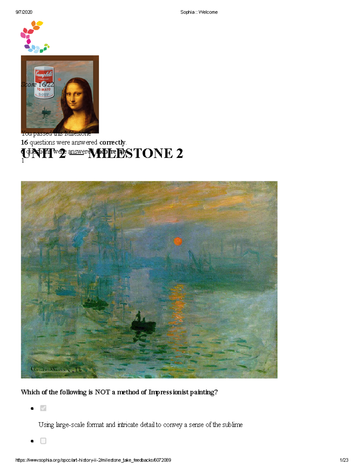 Art history 2 unit 2 milestone complete - UNIT 2 — MILESTONE 2 Score 16 ...