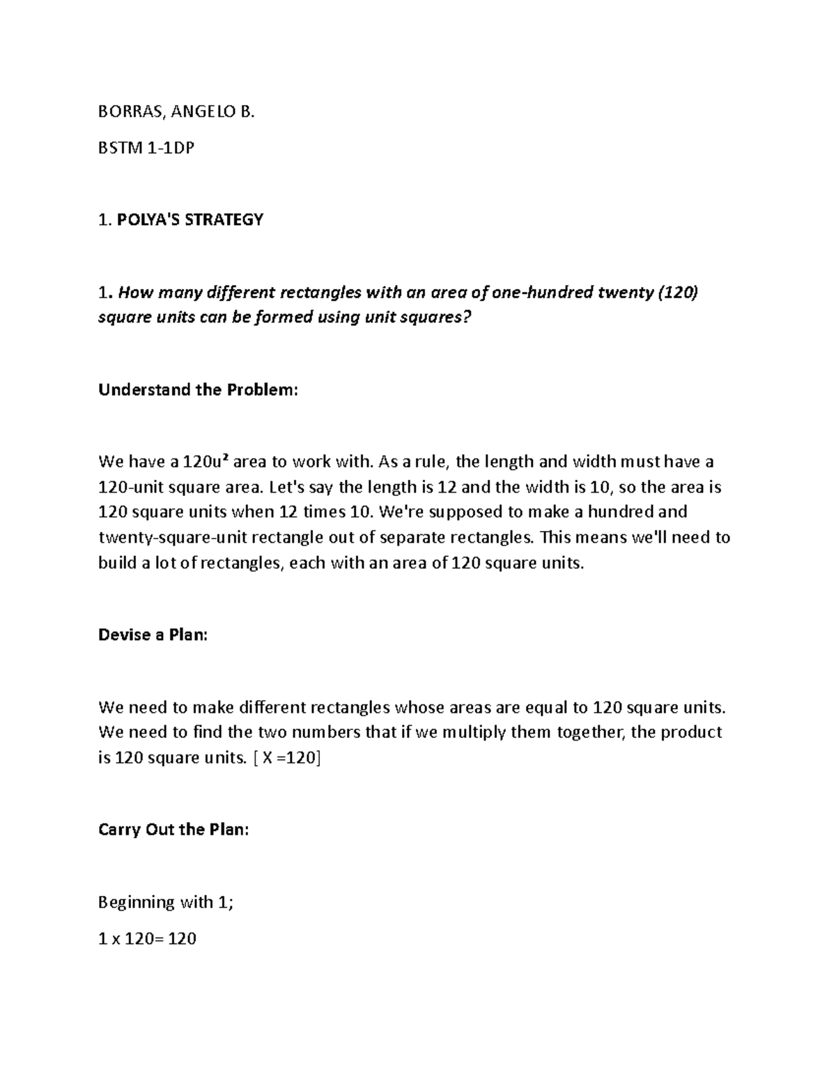 Polya'S Strategy AND Kenken Puzzle - BORRAS, ANGELO B. BSTM 1-1DP 1 ...