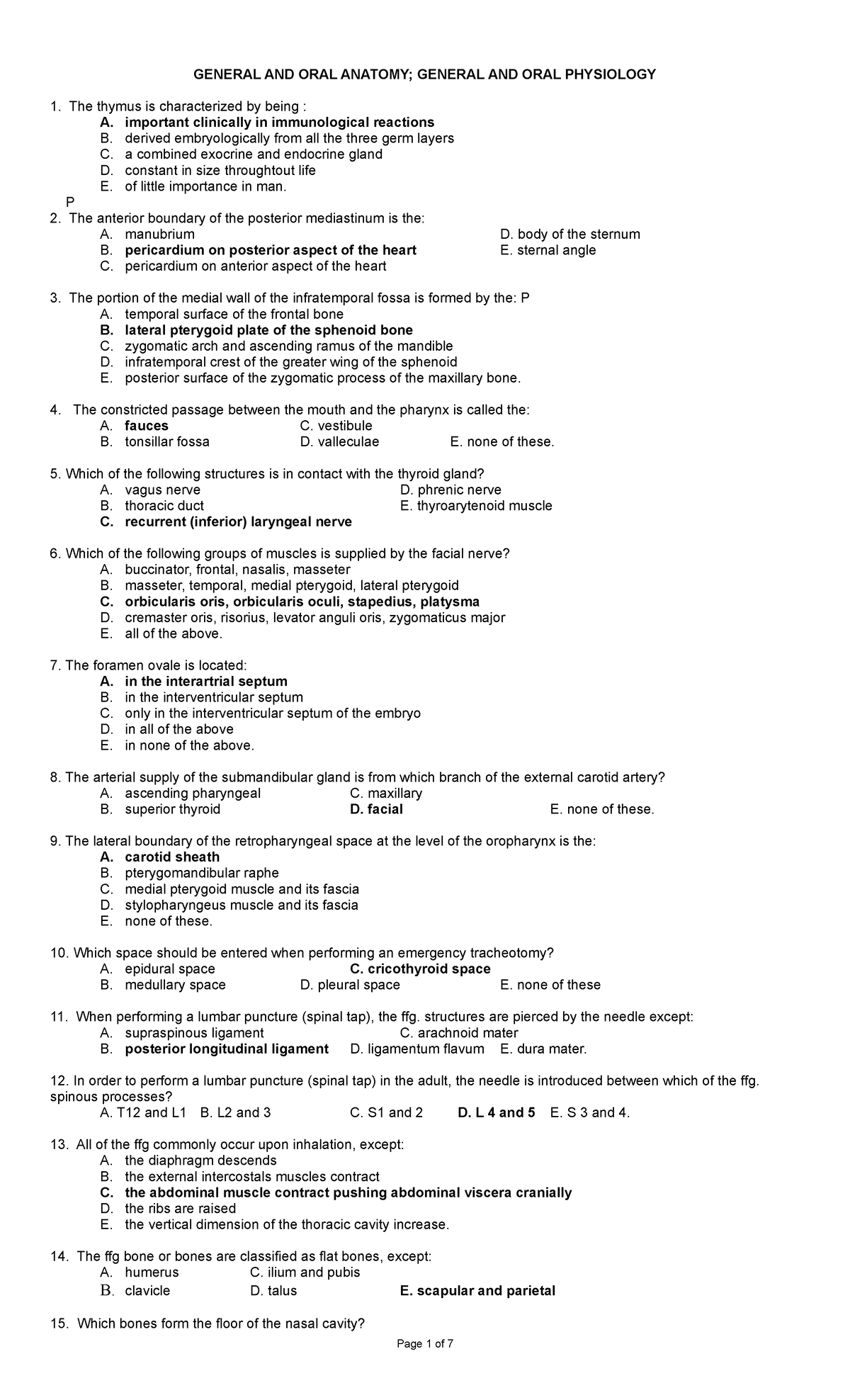 Gen Ana, Oral Ana, Gen Physio Q&A - GENERAL AND ORAL ANATOMY; GENERAL ...
