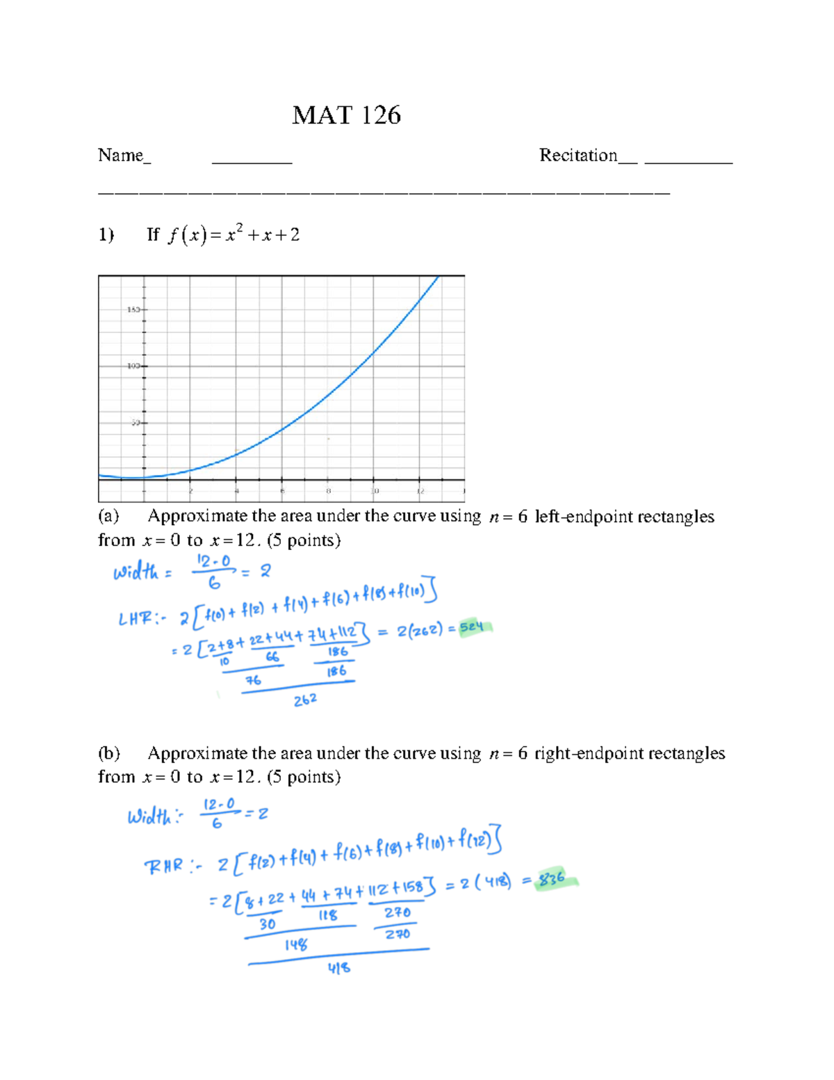 Paper HW 1 for MAT 126 Spring 2024 - MAT 126 - MAT 126 Spring 2024 Name ...