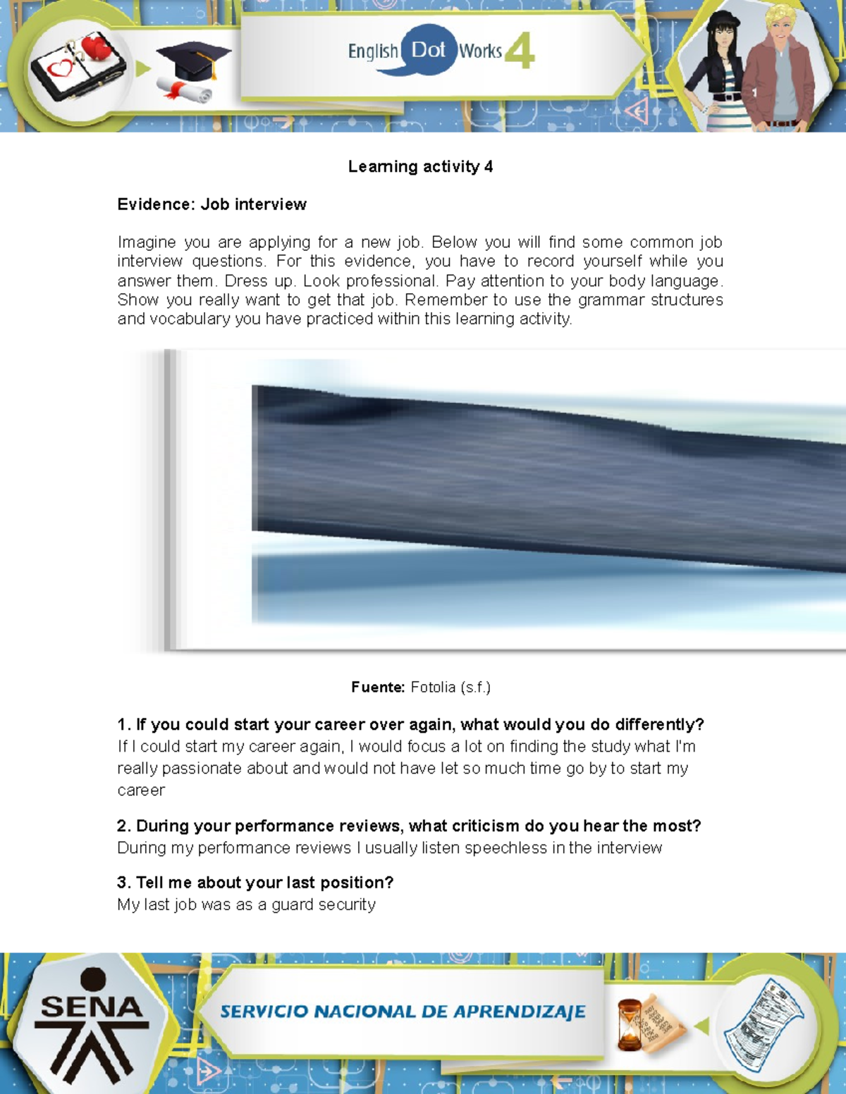 Evidence Job interview - Learning activity 4 Evidence: Job interview ...