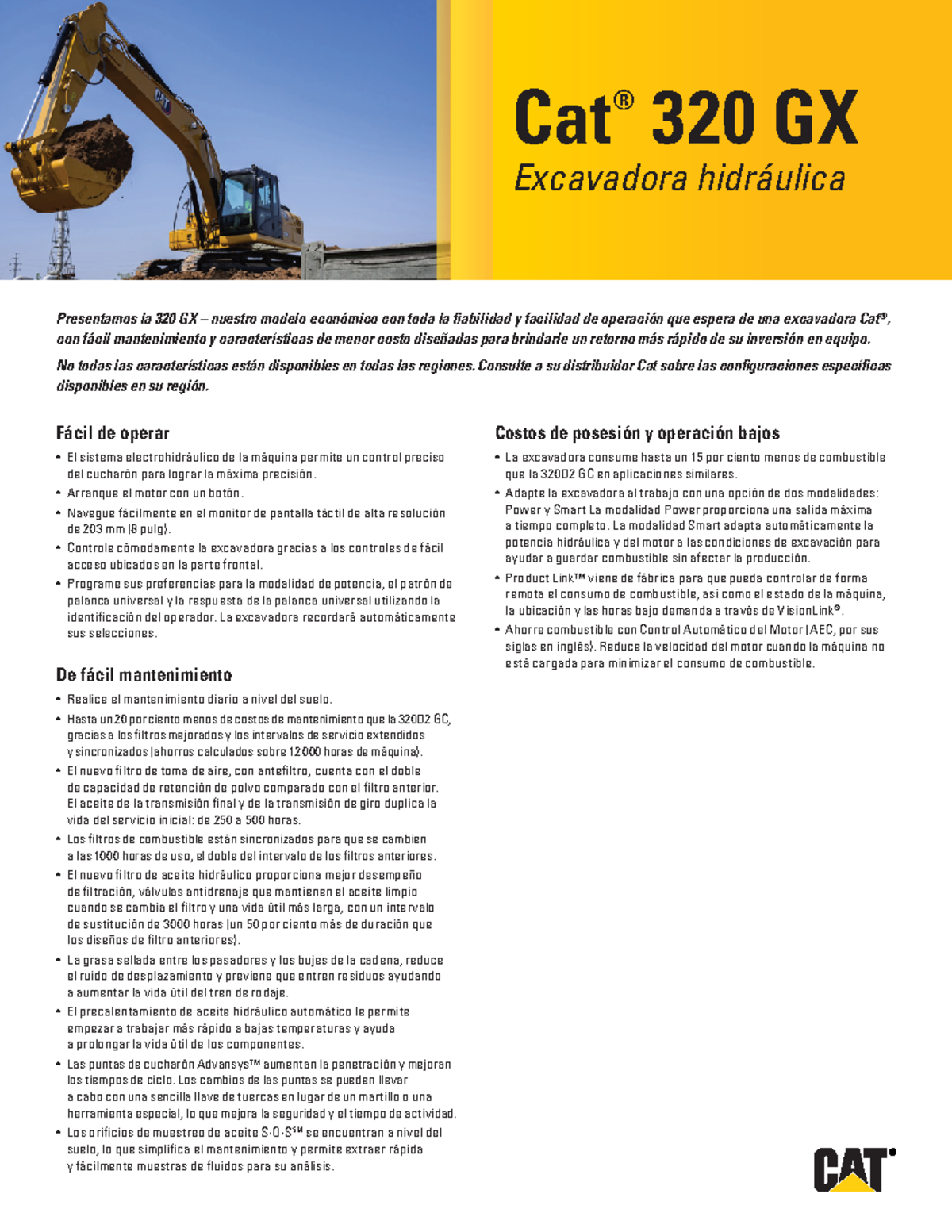 FT CAT 320 GX Parte 1 - Ficha tecnica - Cat ® 320 GX Excavadora ...