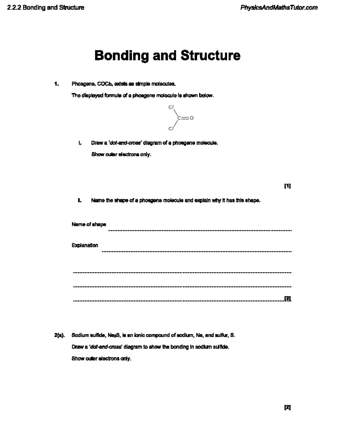 Bonding and structure - questions - 2.2 Bonding and Structure ...