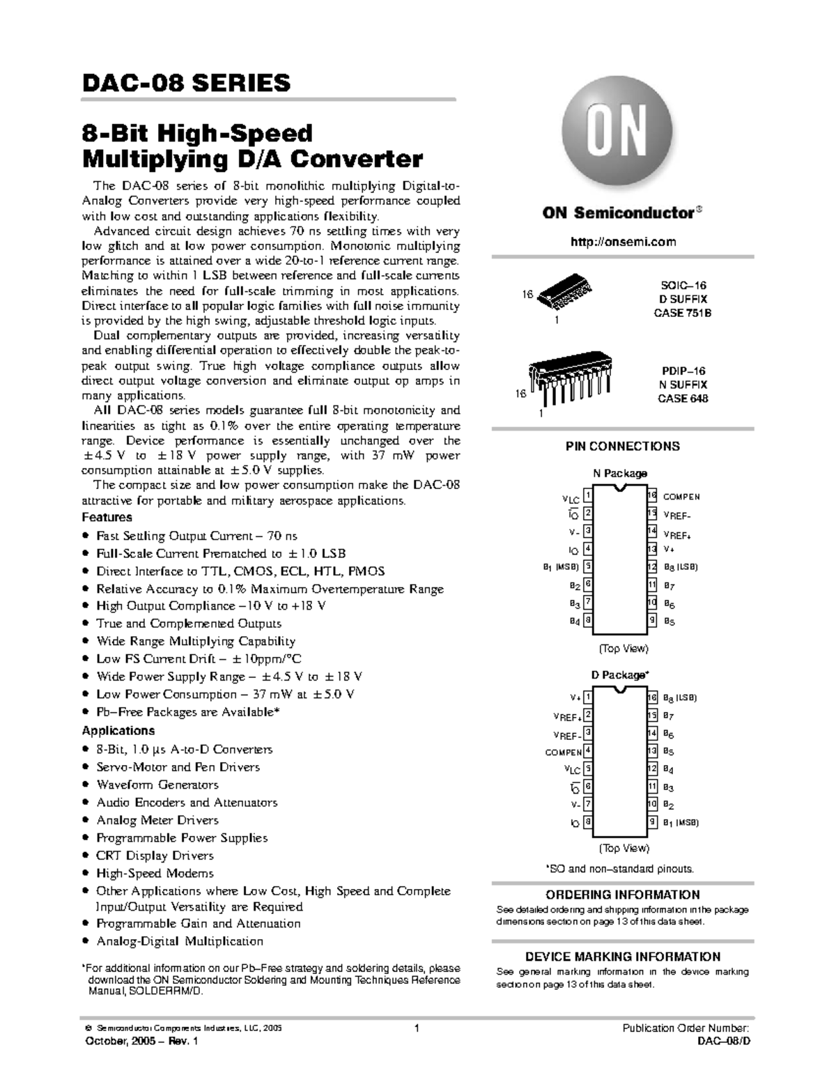 DAC-08 datasheet - N/A - Semiconductor Components Industries, LLC, 2005 ...