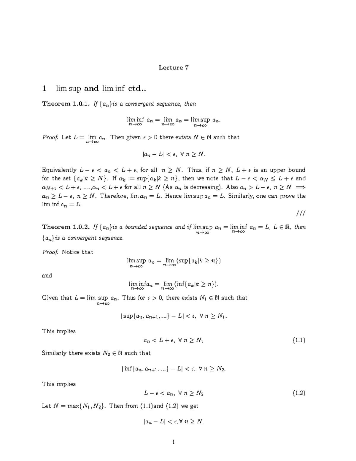 Lecture 7 - fnothing - Lecture 7 1 lim sup and lim inf ctd.. Theorem 1. ...