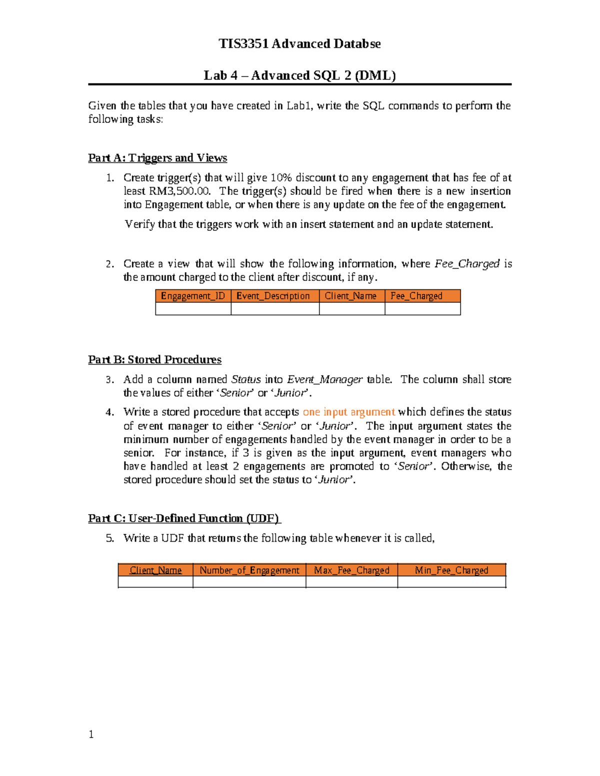 Tutorial - MMU - TIS3351 Advanced Databse Lab 4 – Advanced SQL 2 (DML ...