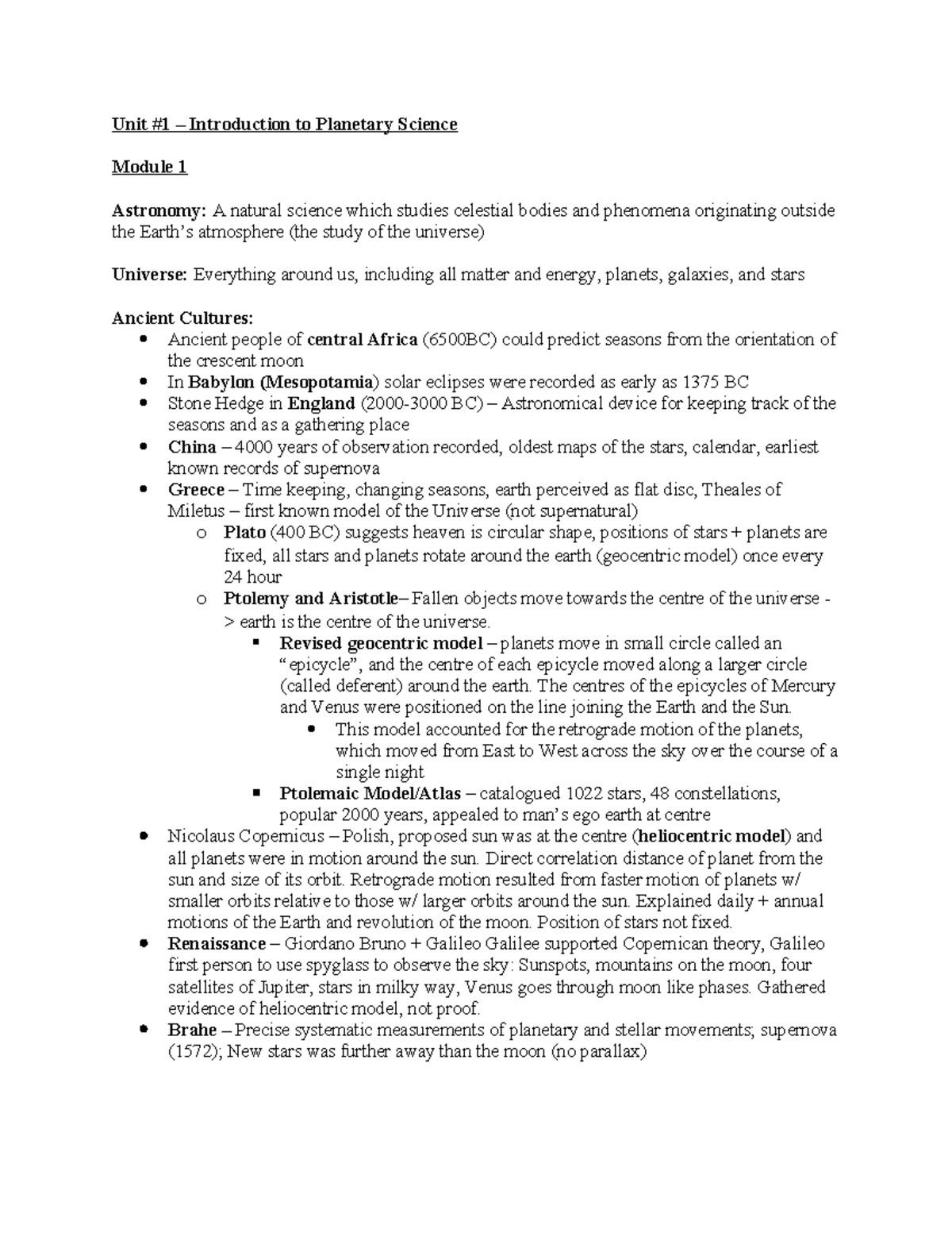 GEOL 1420 - Unit 1 Notes - Unit #1 – Introduction to Planetary Science ...